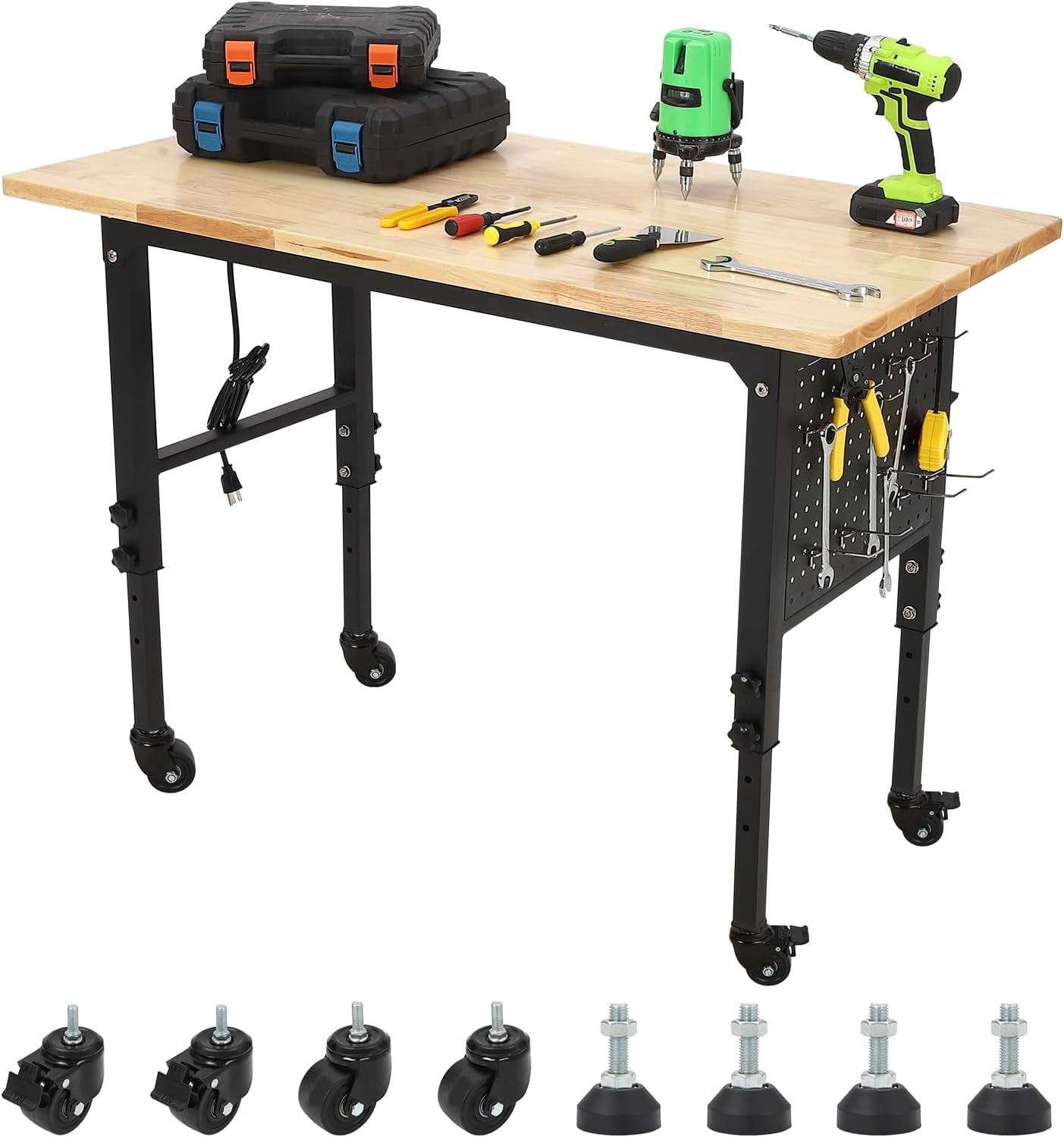 Heavy Duty Wood Work Bench with Pegboard Adjustable Height Work Table ...