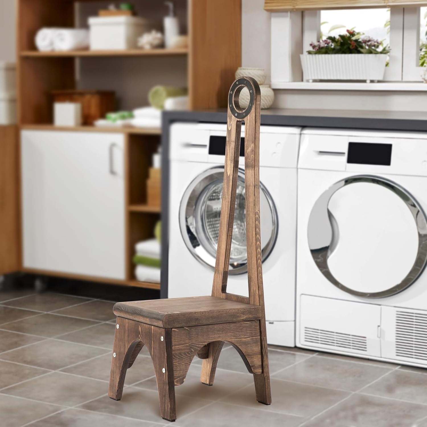 Heavy Duty Wooden Step Stool with Handle, Besuerte Vintage Step Stool ...