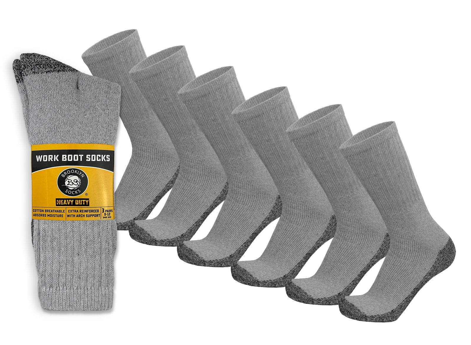 Heavy Duty Workwear Thick Cotton Crew Socks, Steel Toe, (Gray, 6 pairs ...