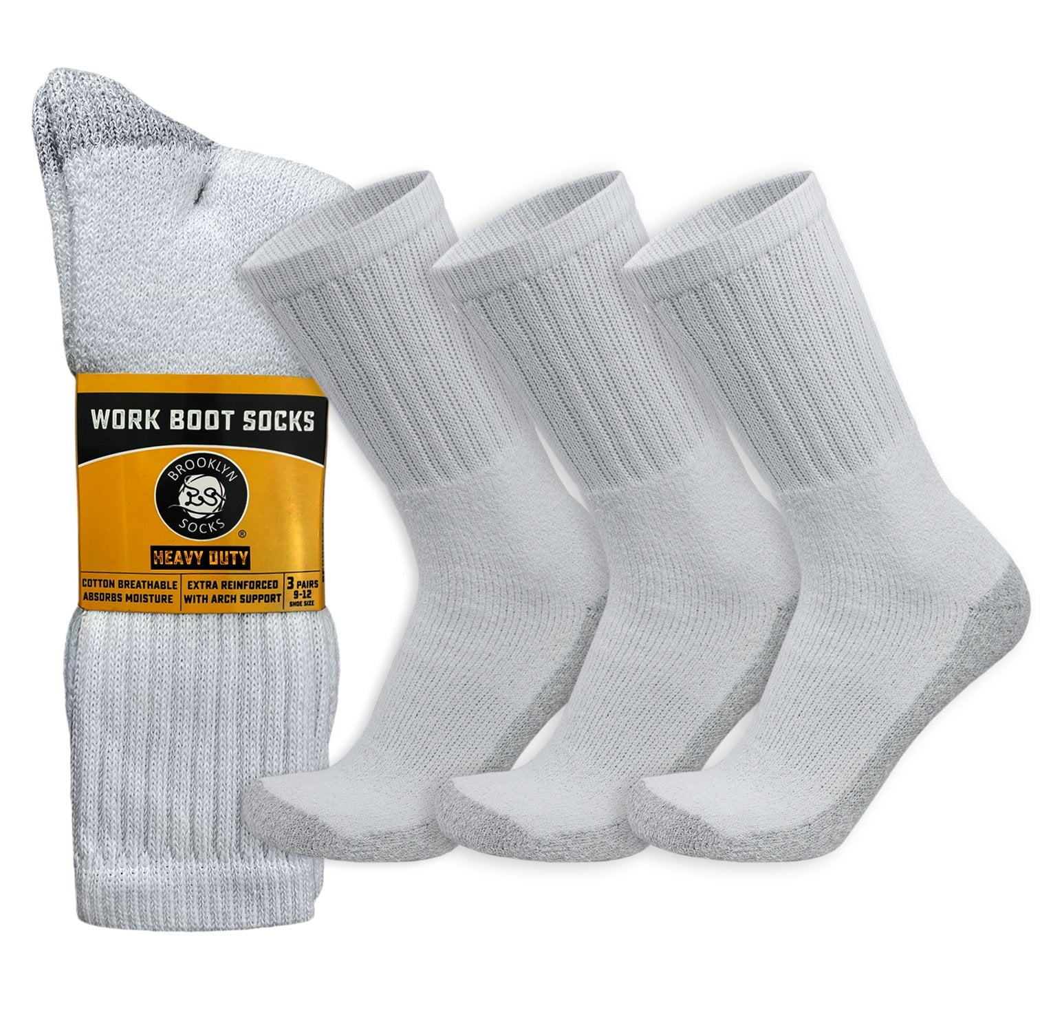 Heavy Duty Work Thick Warm Crew Cotton Socks, Steel Toe, (White - 3 ...