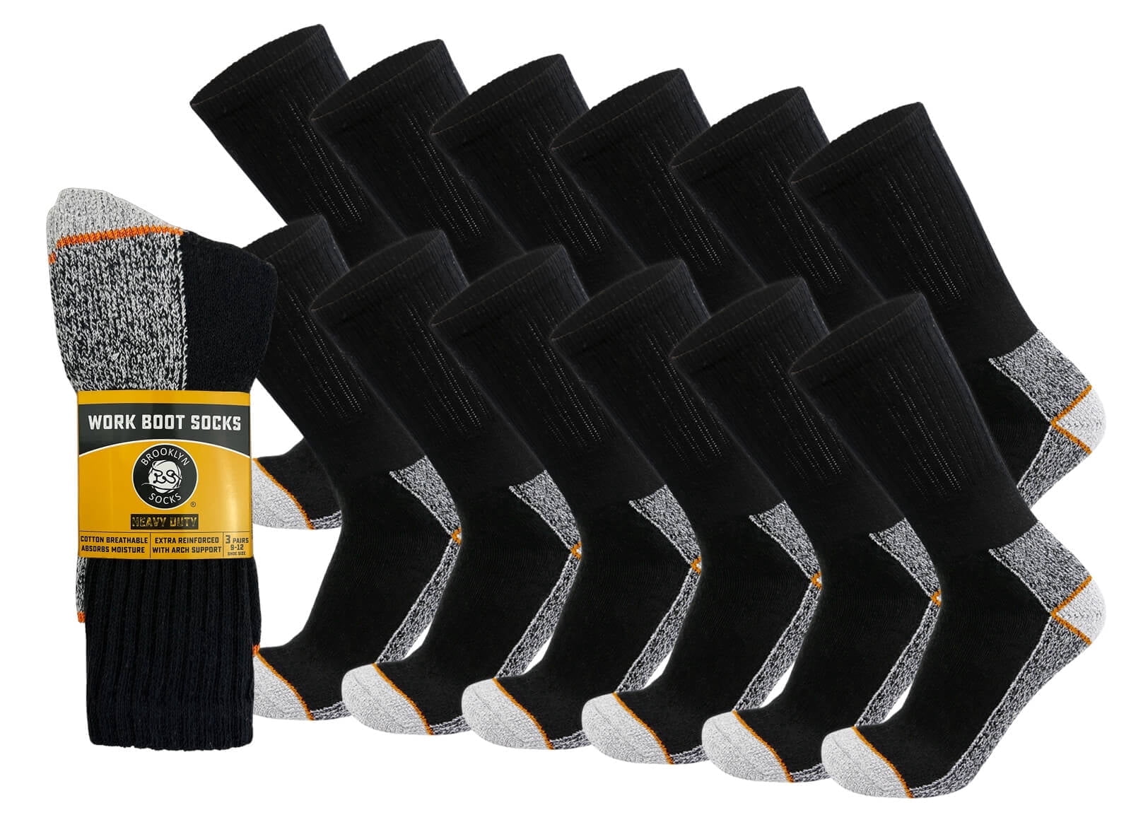 Heavy Duty Thick Crew Cotton Socks, Steel Toe, 12 pairs, Black, US Men ...