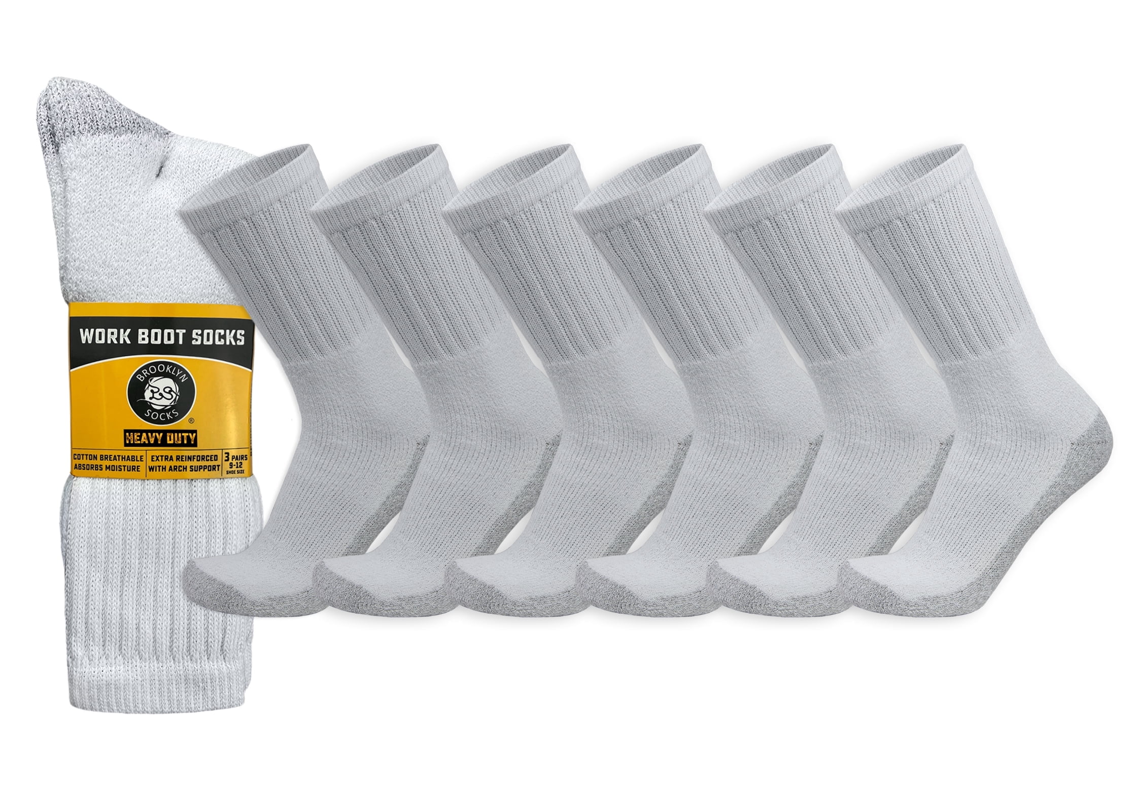 Heavy Duty Work Thick Warm Crew Cotton Socks, Steel Toe, (White - 6 ...