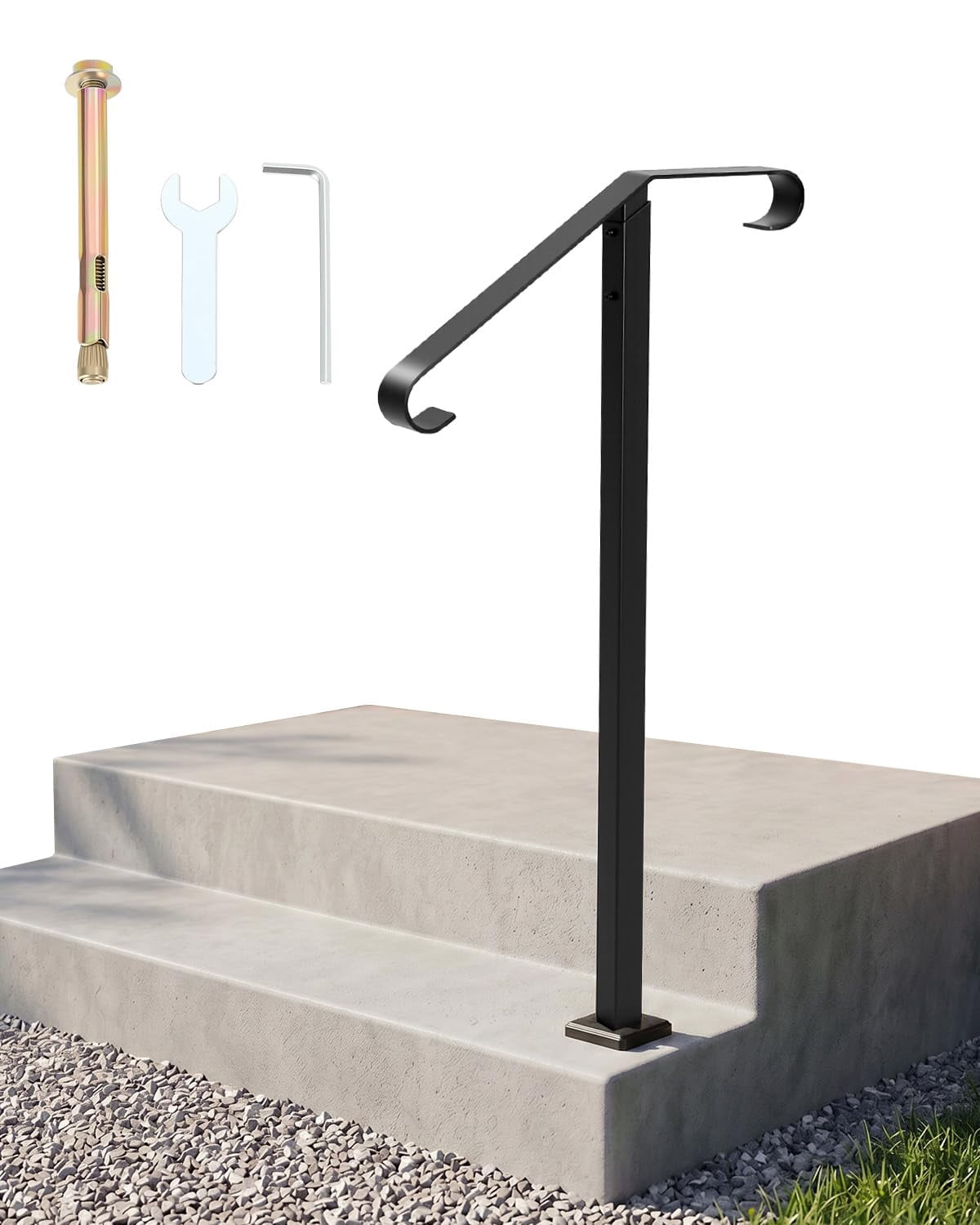 Heavy-Duty Wrought Iron Handrail for 1-2 Steps, 400 lb Capacity Stair ...