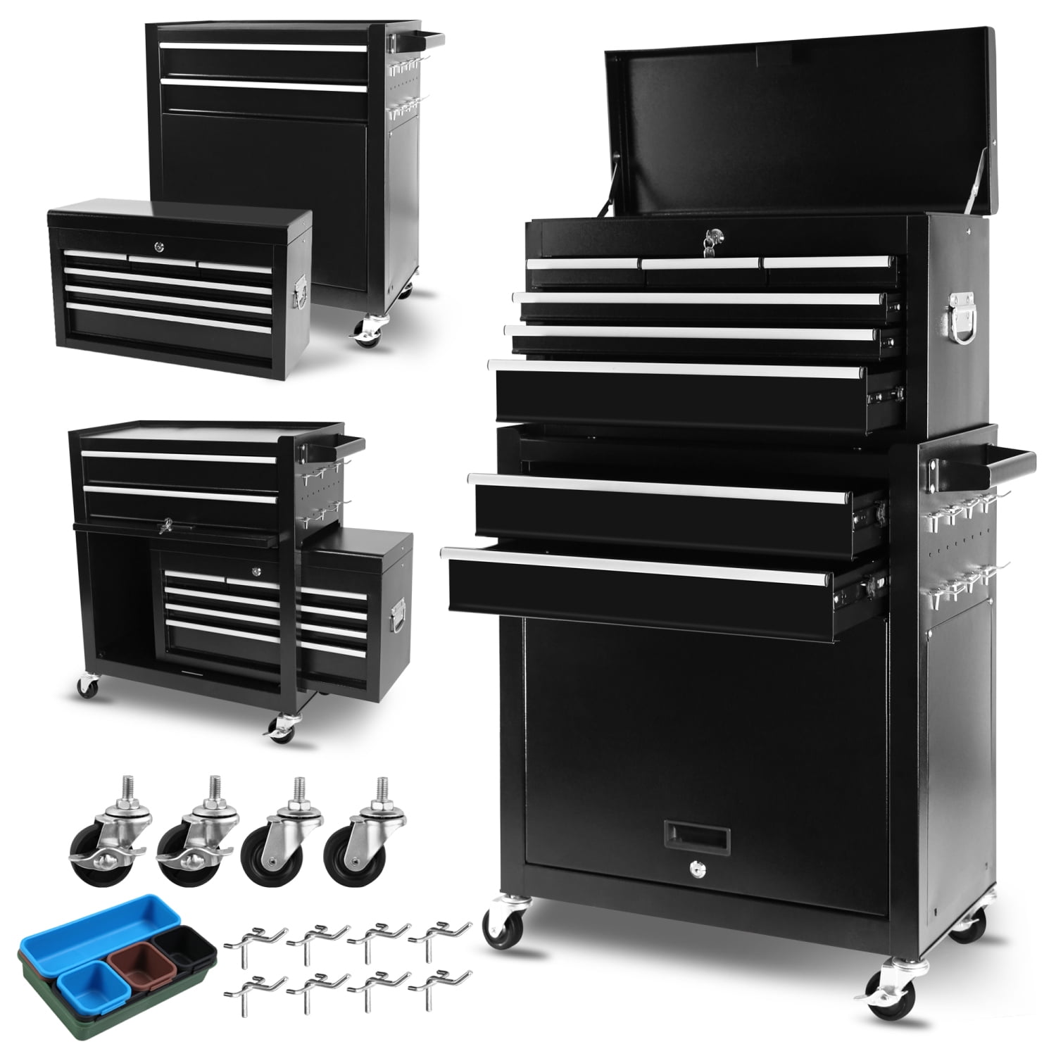 Large Black Mobile Steel Tool Storage Organizer with Lock&Liner 8 ...