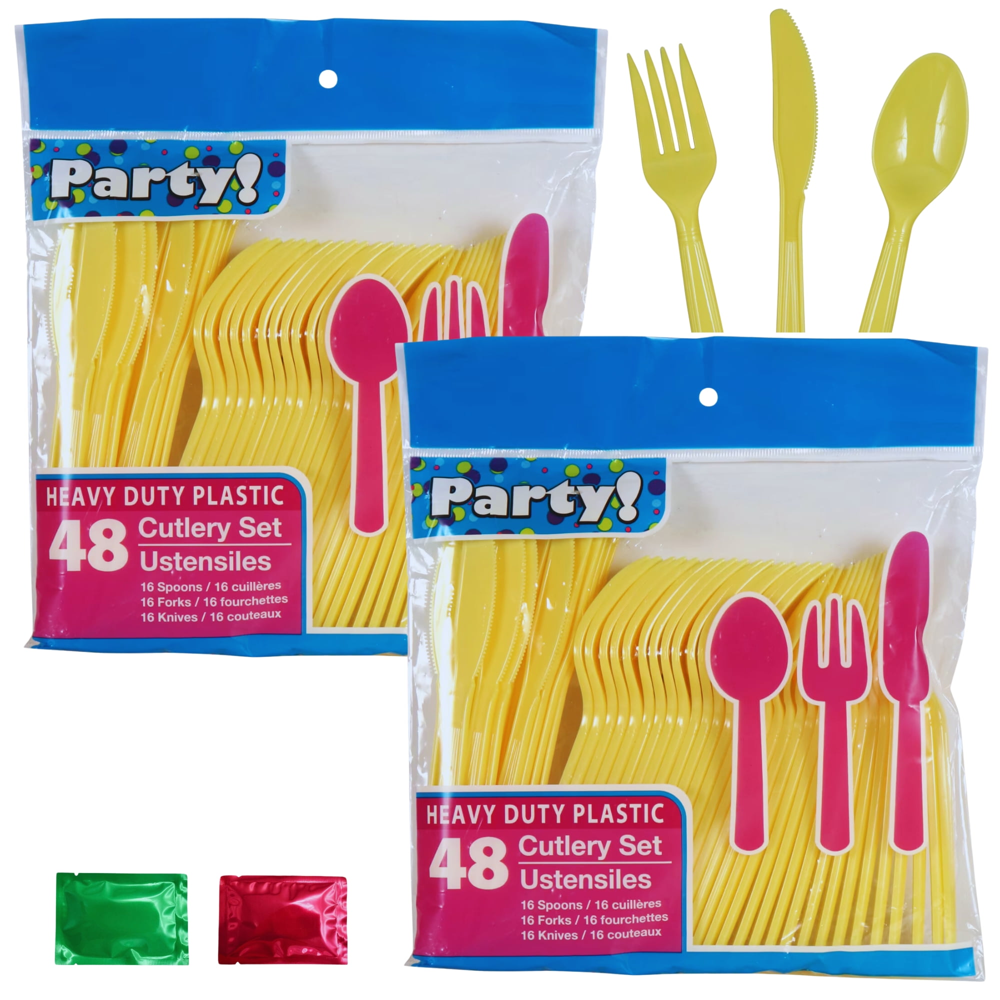 Heavy-Duty Yellow Plastic Party Cutlery Set(2 Packs, 96 Pcs Total ...