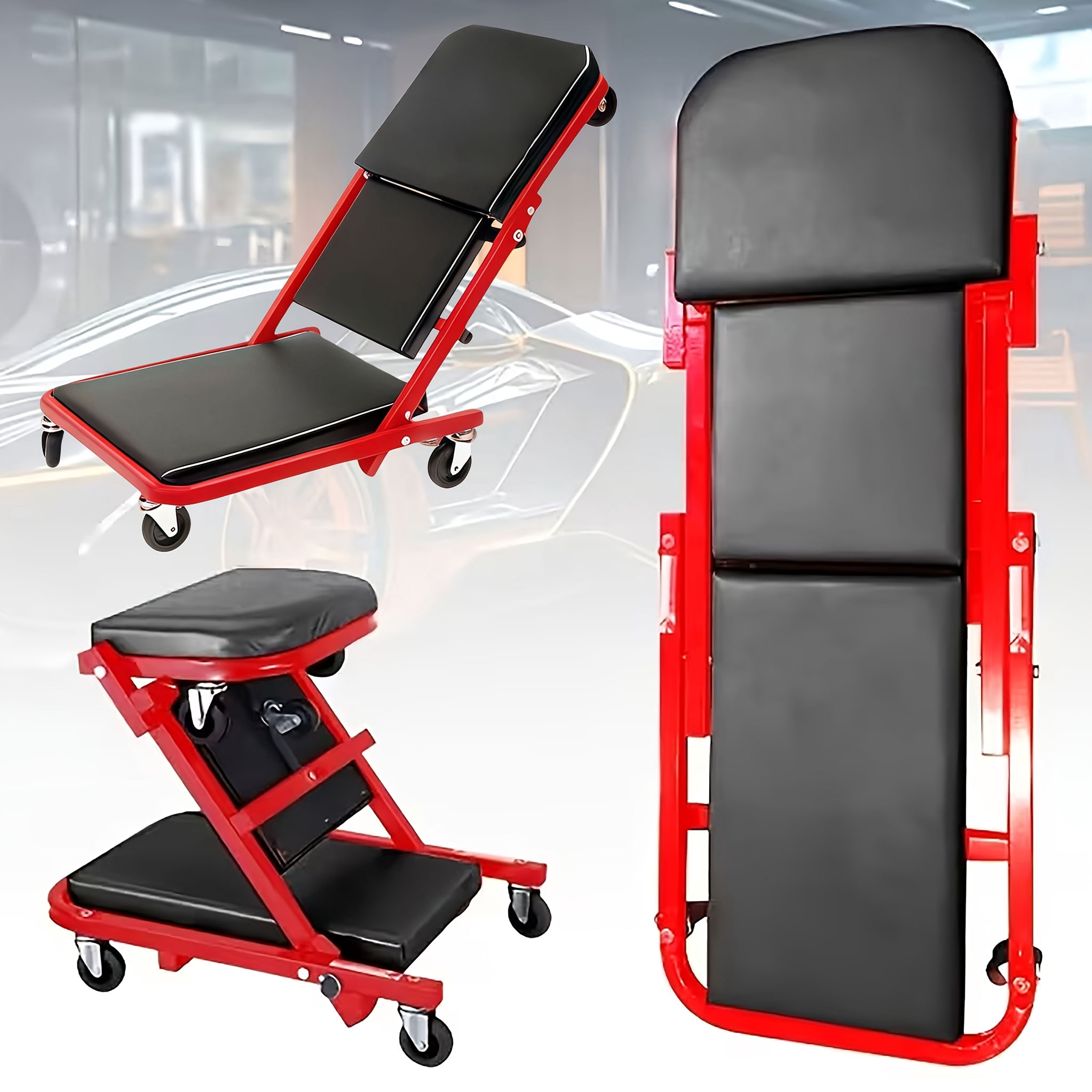Heavy-Duty Z-Shaped Tri-Fold Mechanics Creeper Seat with 6 Swivel ...