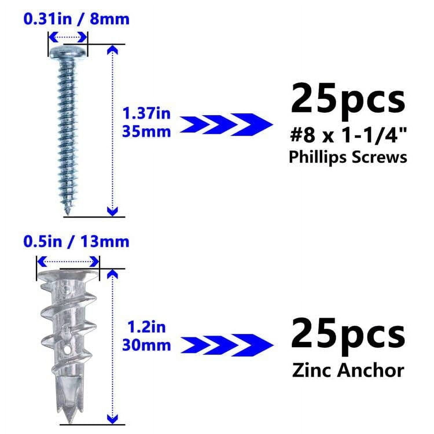 Heavy Duty Zinc Self-Drilling Anchors with Screws Kit, 25 Metal Wall ...