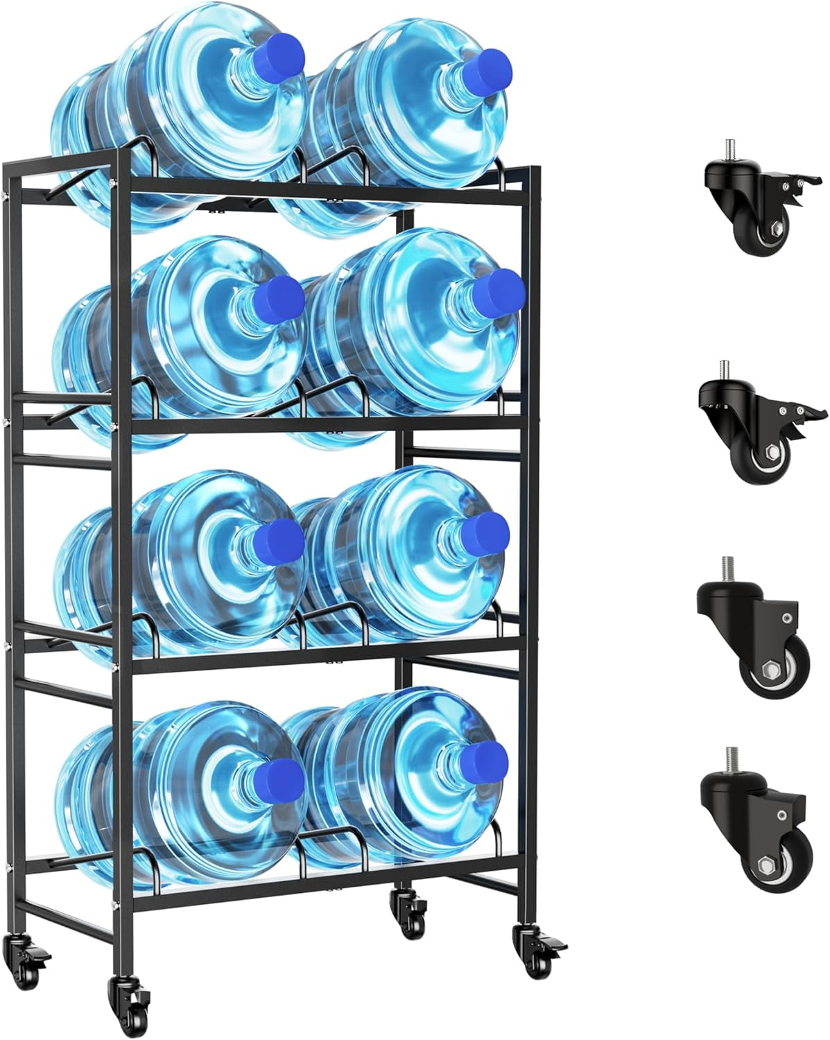 Heavy Duty4Tiers Water Jug Rack Double Row with Wheels - Space Saving ...