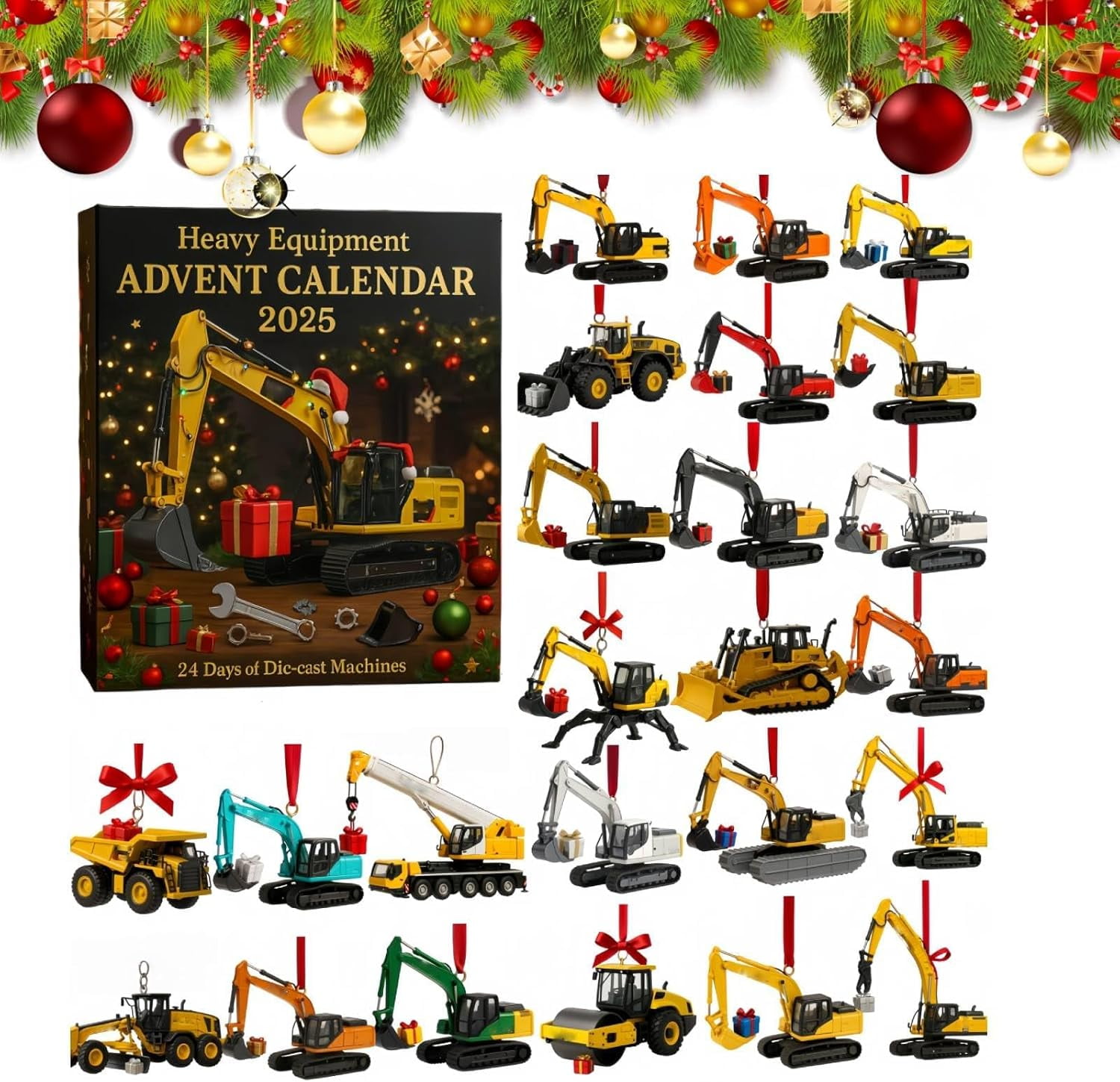 Heavy Equipment Advent Calendar 2025 · 24 Die-Cast Machines, 2D Engineering Vehicles Miniature ...