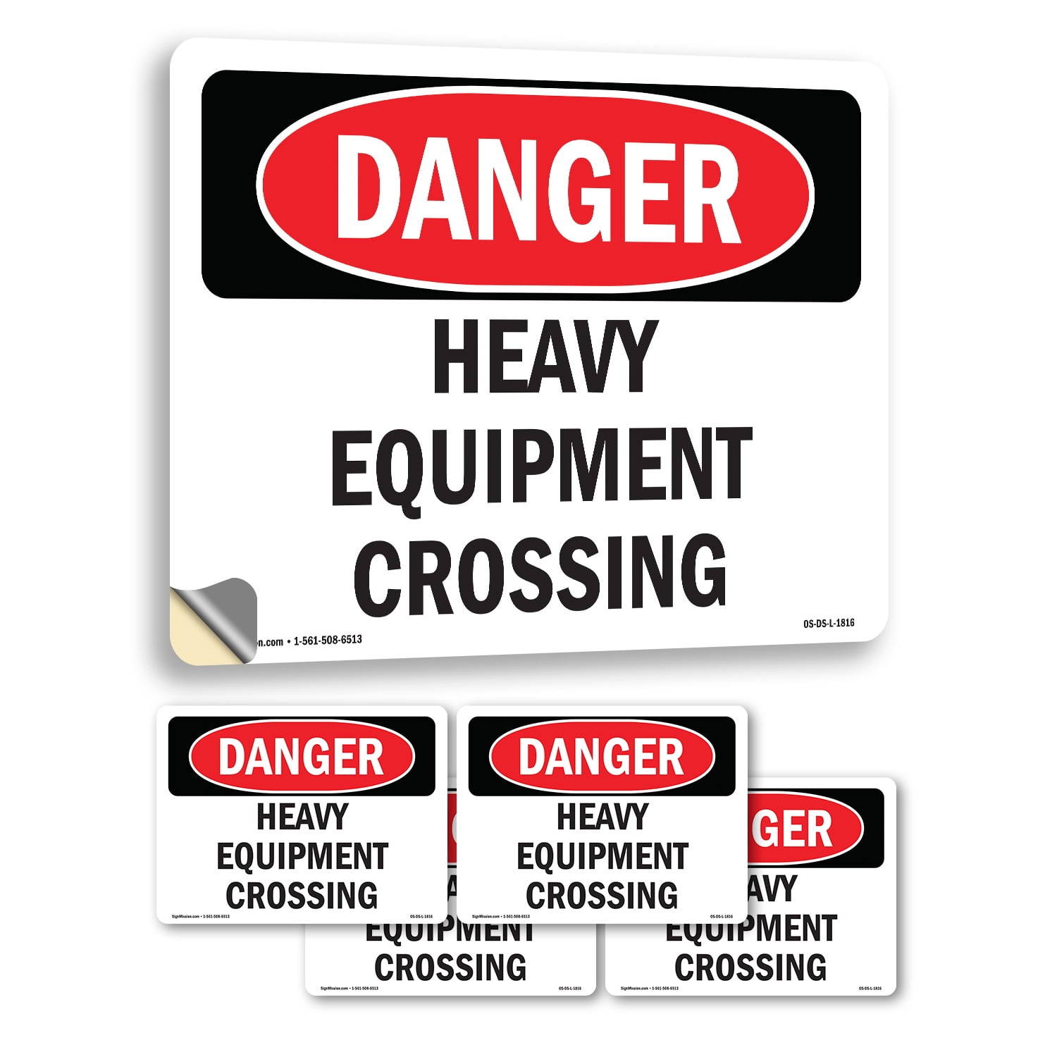 Heavy Equipment Crossing OSHA Danger Vinyl Decal Label 18 Inch x 12 ...