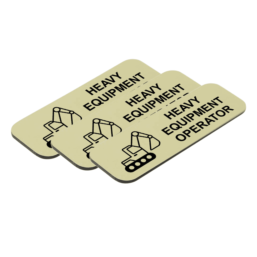 Heavy Equipment Operator 1" x 3" Name Tag/Badge, Brushed Gold, (3 Pack ...