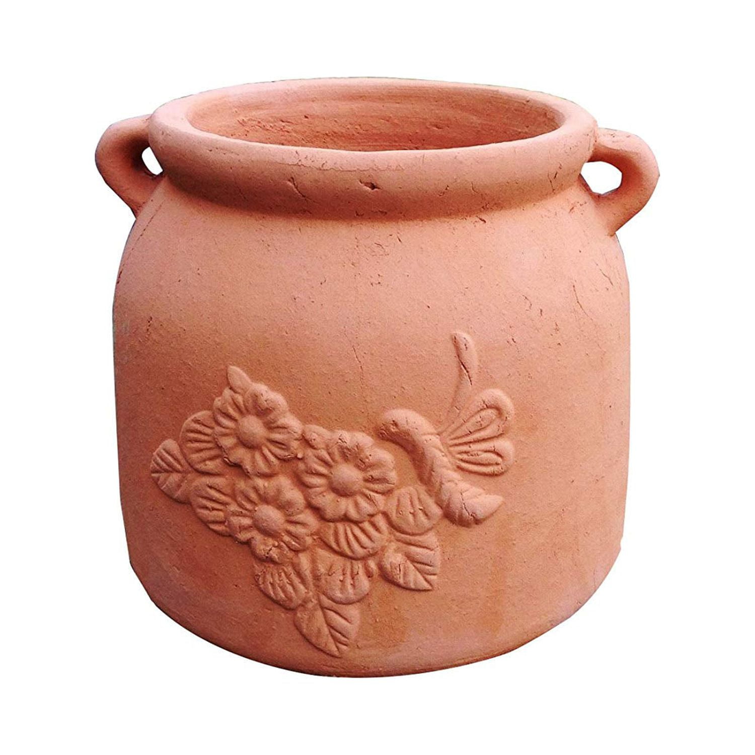Heavy Hand Pressed Ancient Stressed Round Flower Pot or Planter with ...