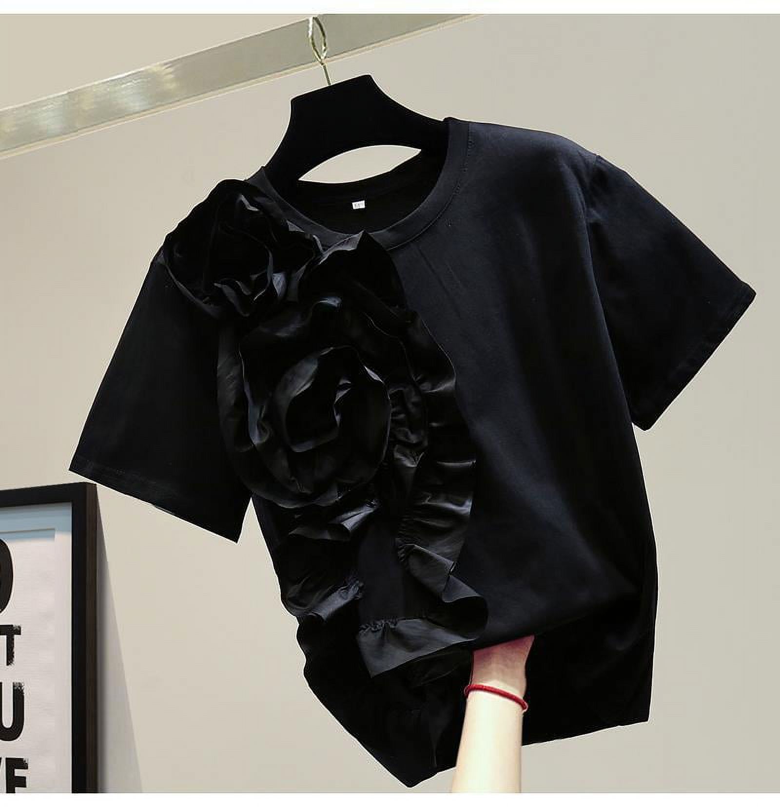 Heavy Industry Three-dimensional Flower T-shirt Women‘s Summer Korean ...