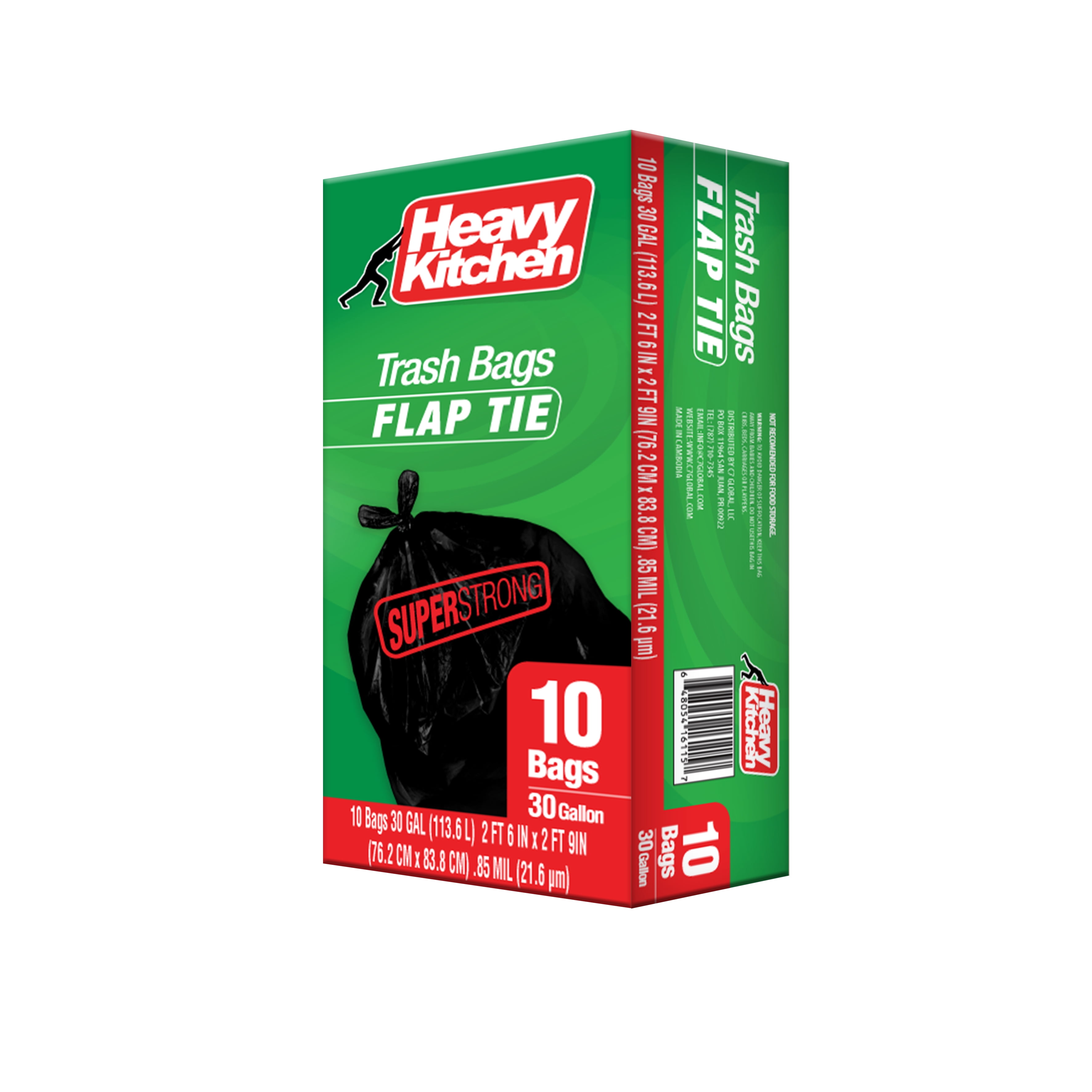 Heavy Kitchen 30-Gallon Flap Tie Trash Bags, 10 Bags - Walmart.com