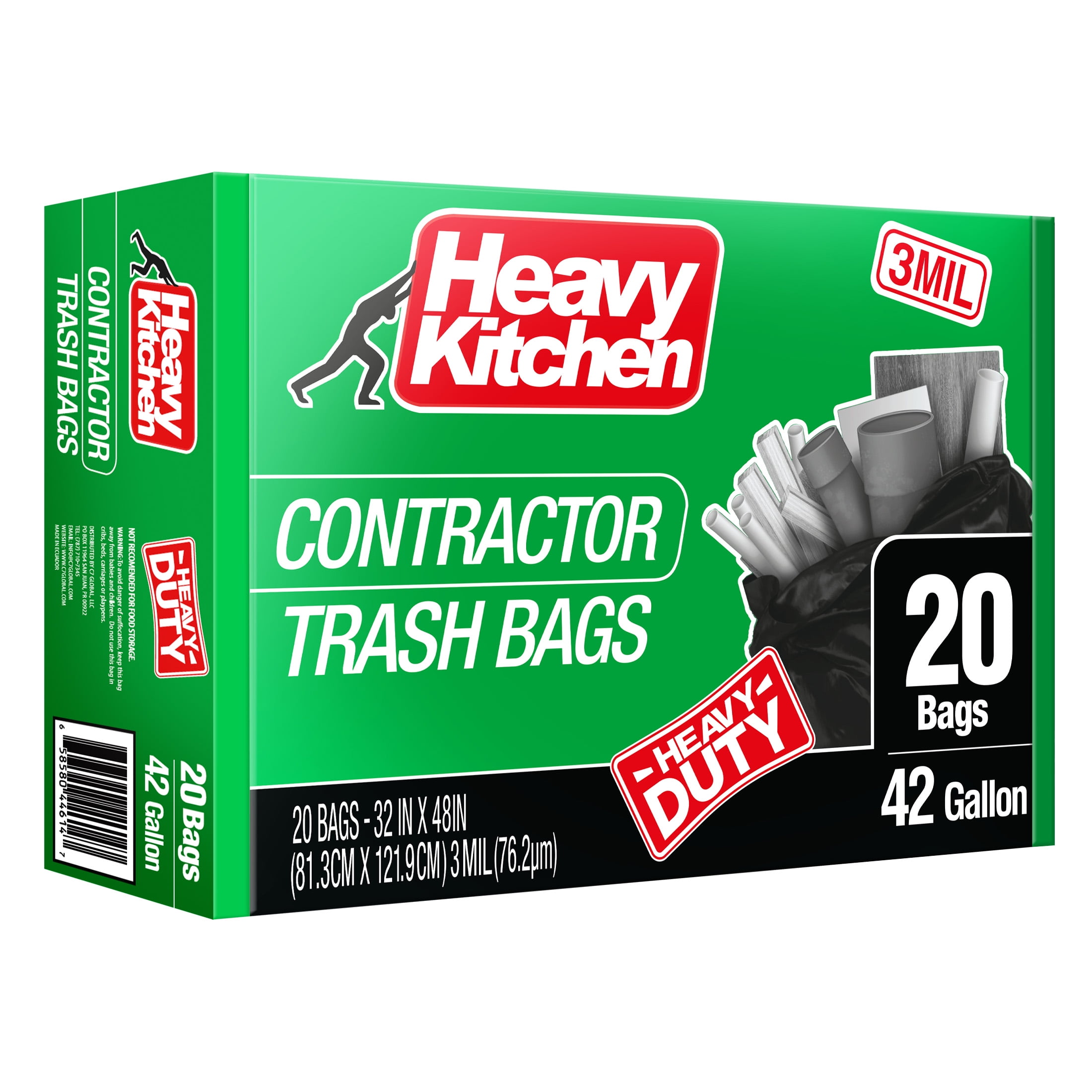 Heavy Kitchen 42 Gallon Black Contractor Trash Bag, 20 Bags - Walmart.com