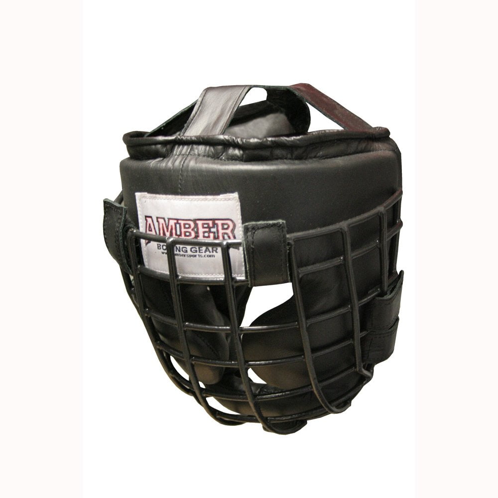 Heavy Leather Headgear with Removable Face Mask, Adjustable Hook & Loop ...