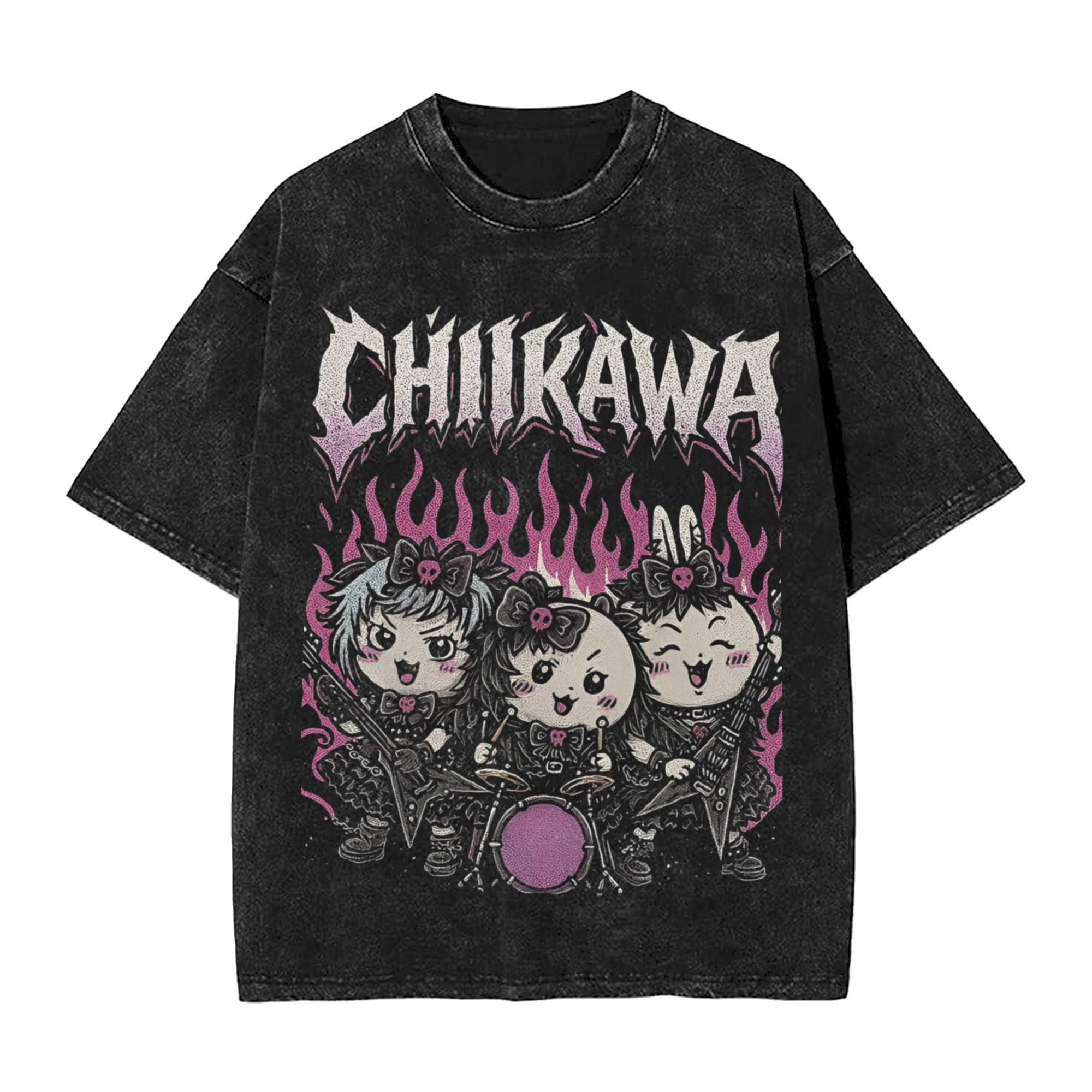 Heavy Metal Chiikawa Usagi Hachiware Washed T Shirts Streetwear Hip Hop ...