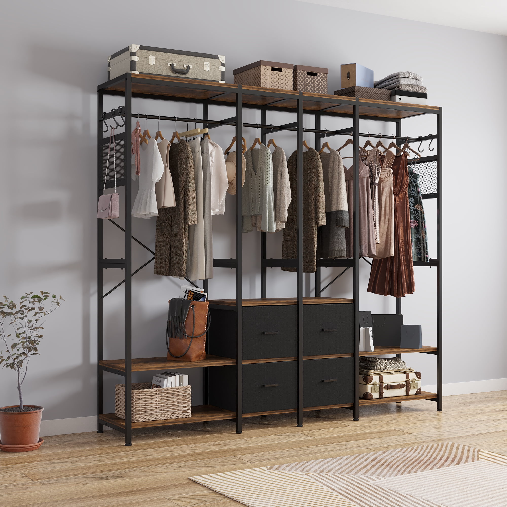Heavy Metal Wardrobe Organizer with Multiple Storage Racks and Non ...