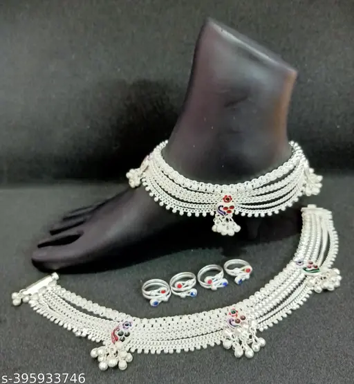 Heavy Modern Design Highly Silver Plated Pure Gota Toes Rings and Payal ...