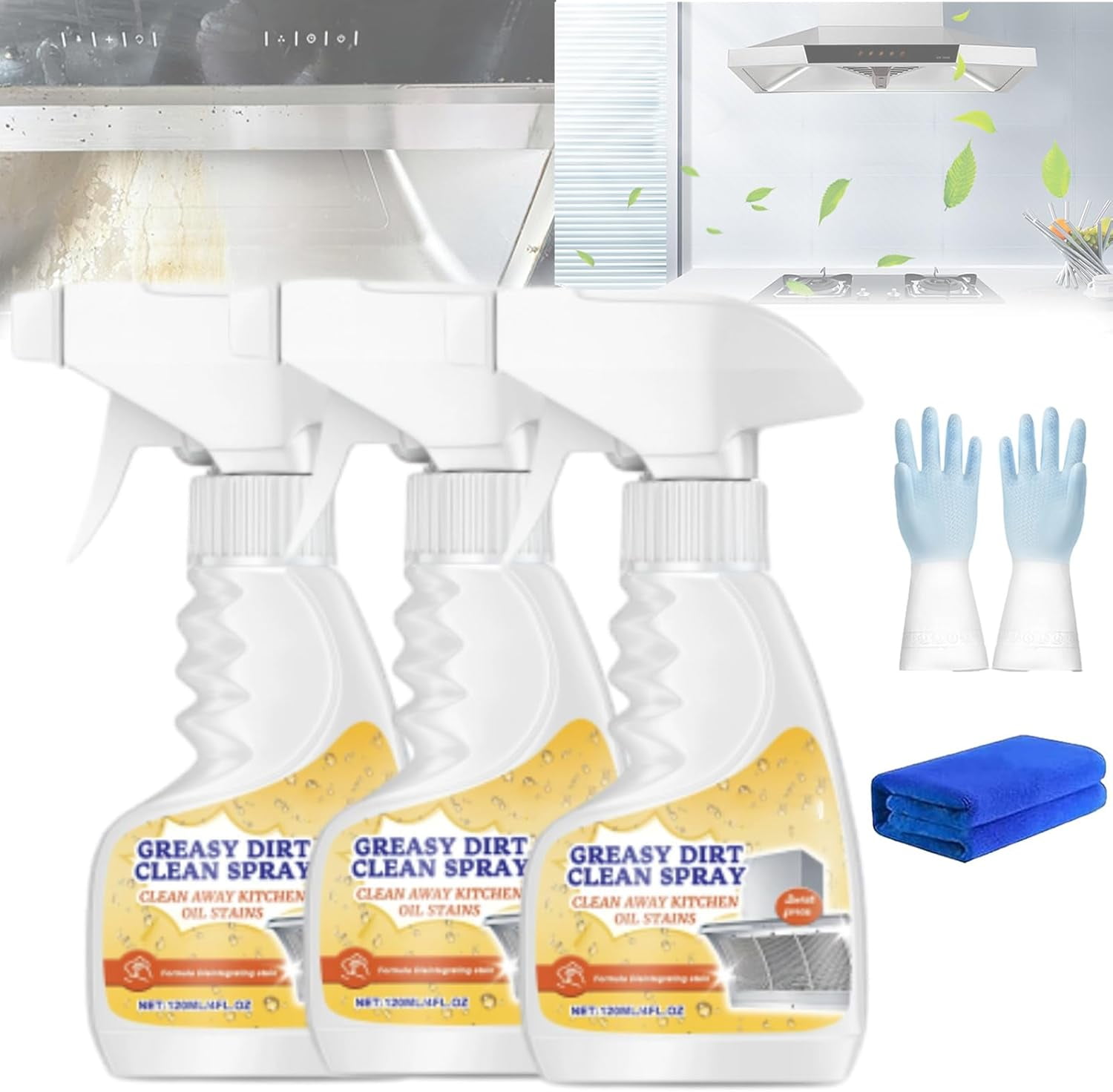 Heavy Oil Cleaner Kitchen Multi-purpose Cleaner, 120ml Heavy Oil Grease Removal Spray and Multi ...