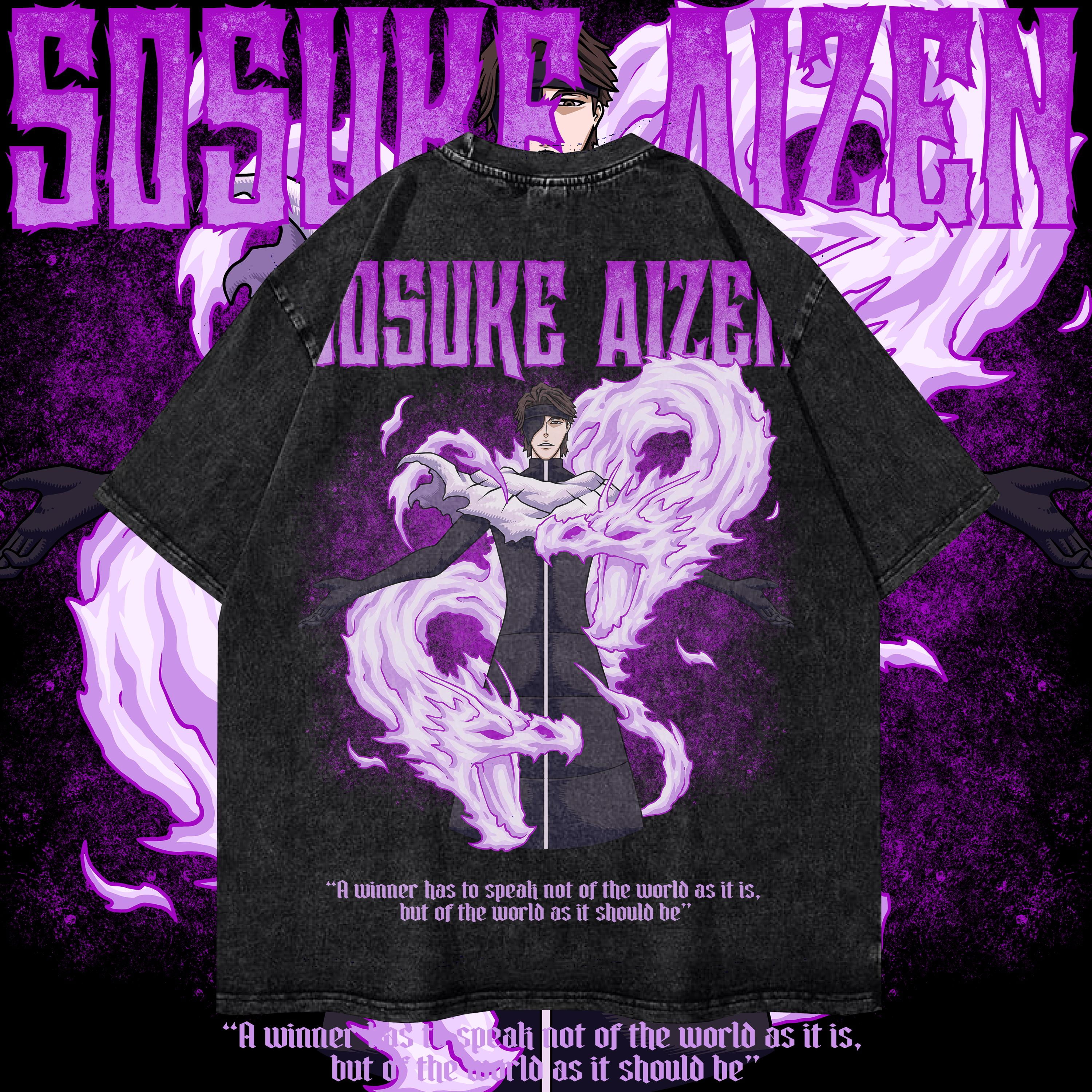 Heavy Oversized Acid- Unisex Anime T-Shirt Streetwear Gym Style Aizen ...