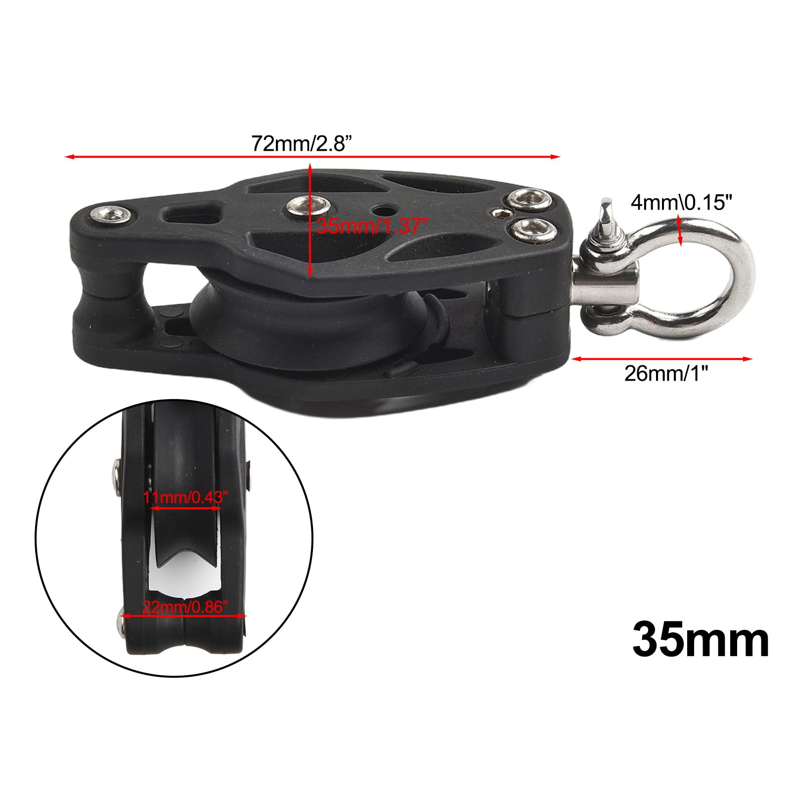Heavy Pulley 35Mm Swivel Sailing Block With Becket For Rigging Sailboat ...
