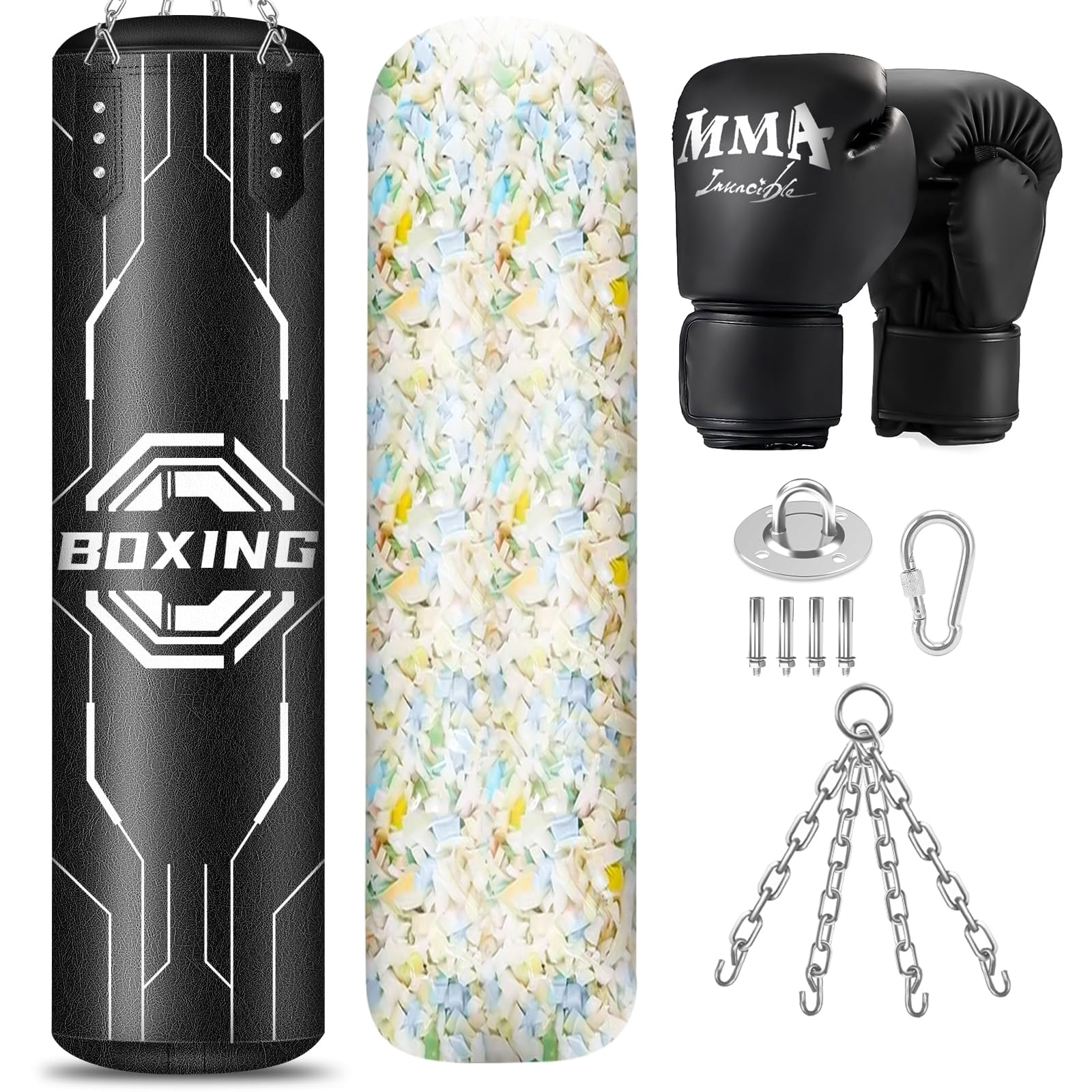 Heavy Punching Bag for Adults, 4FT PU Hanging Boxing Bag Set with 11LB ...