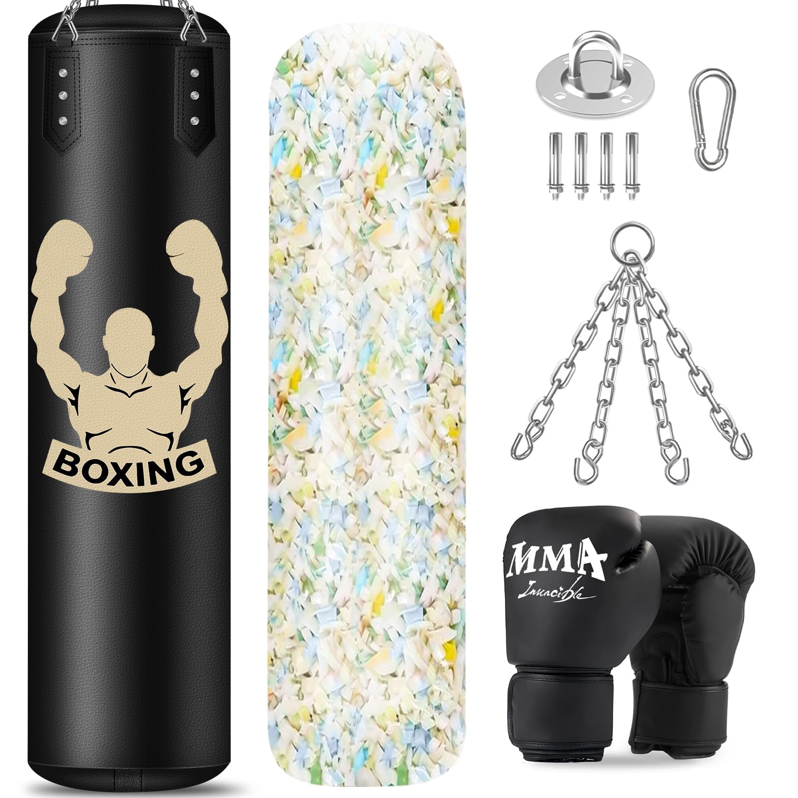 Heavy Punching Bag for Adults, 4FT PU Hanging Boxing Bag Set with 11LB ...