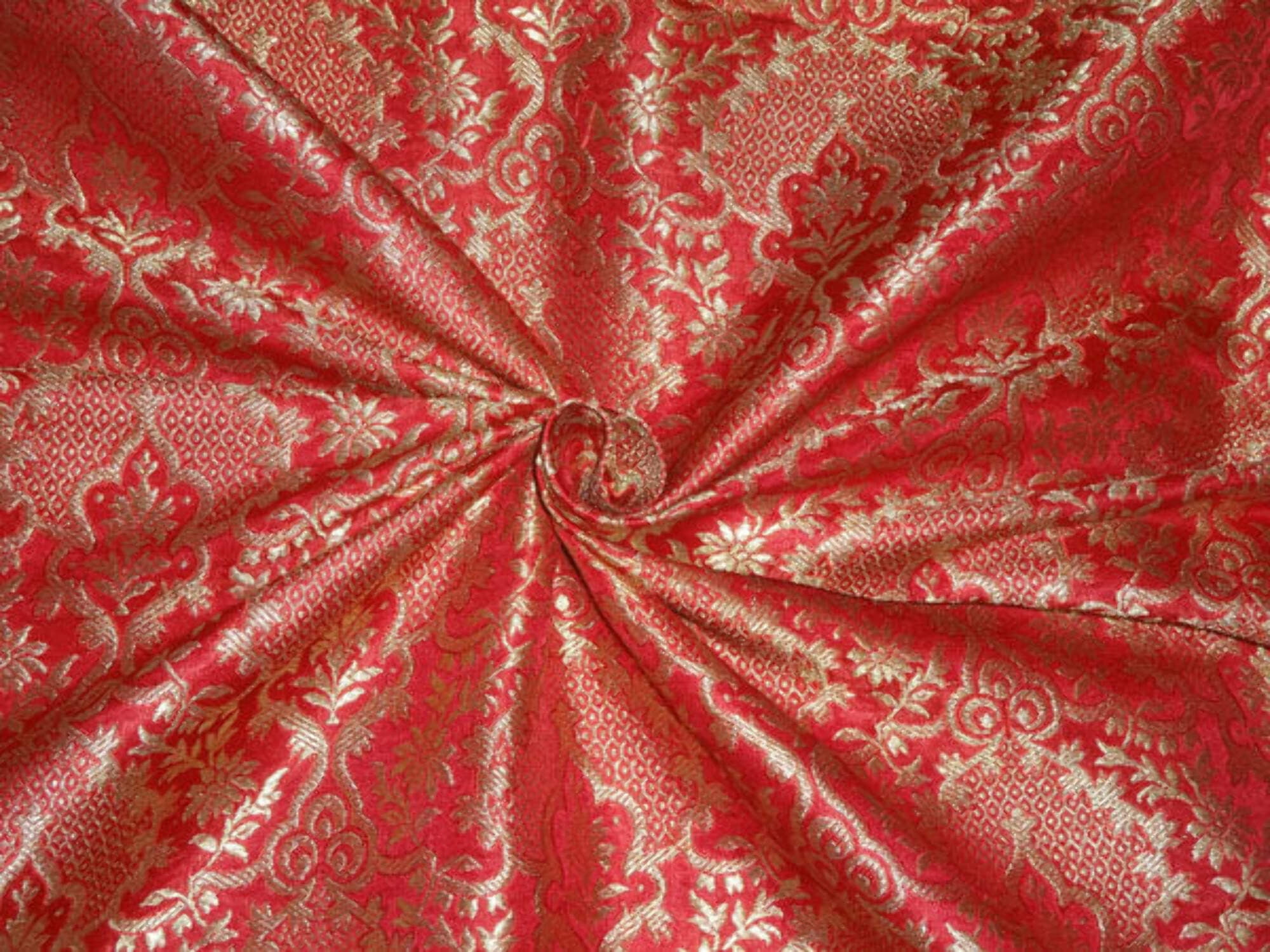 Heavy Silk Brocade Fabric Blood Red X Metallic Gold Color 36" wide ...