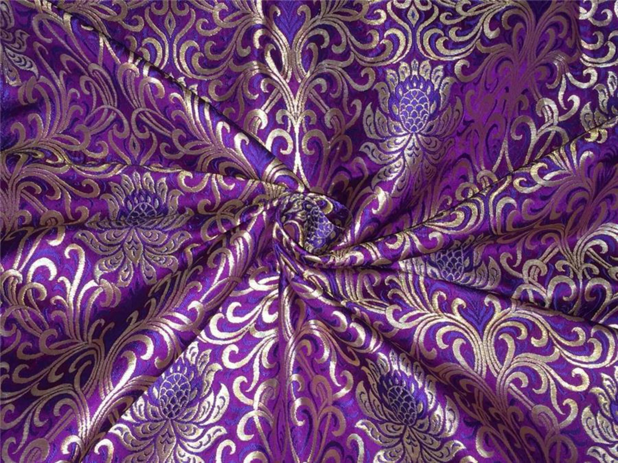 Heavy Silk Brocade Fabric purple royal blue x metallic gold color ...