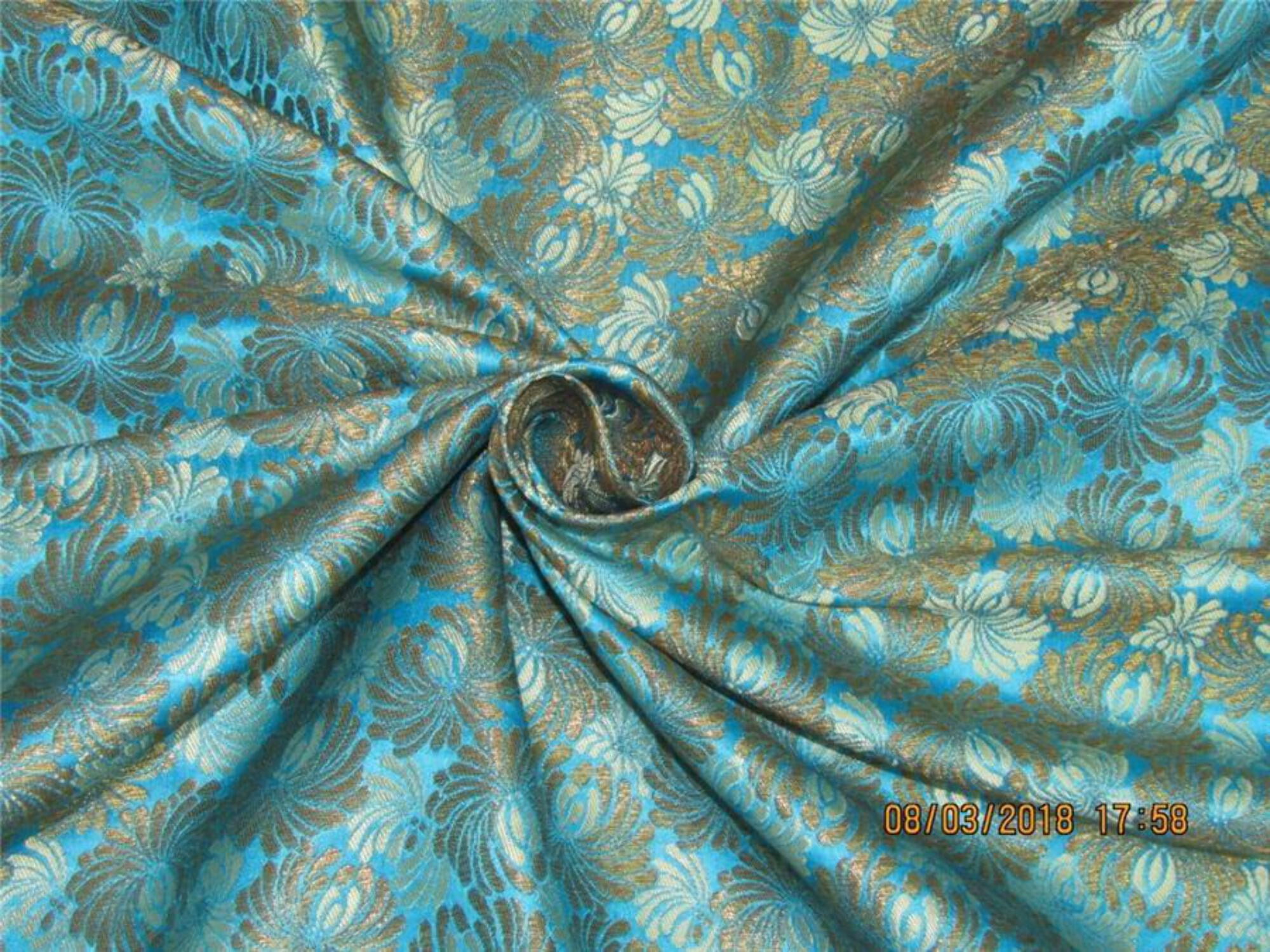 Heavy Silk Brocade Fabric turquoise blue x metallic gold COLOR 36" WIDE ...