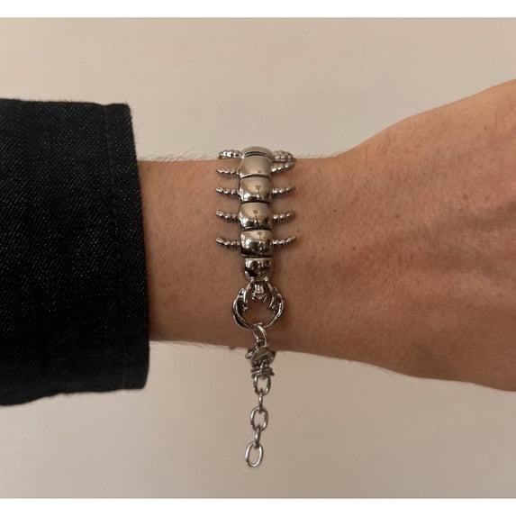 Heavy Silver Centipede Chain Bracelet - Chunky Punk Titanium Steel Cuff ...