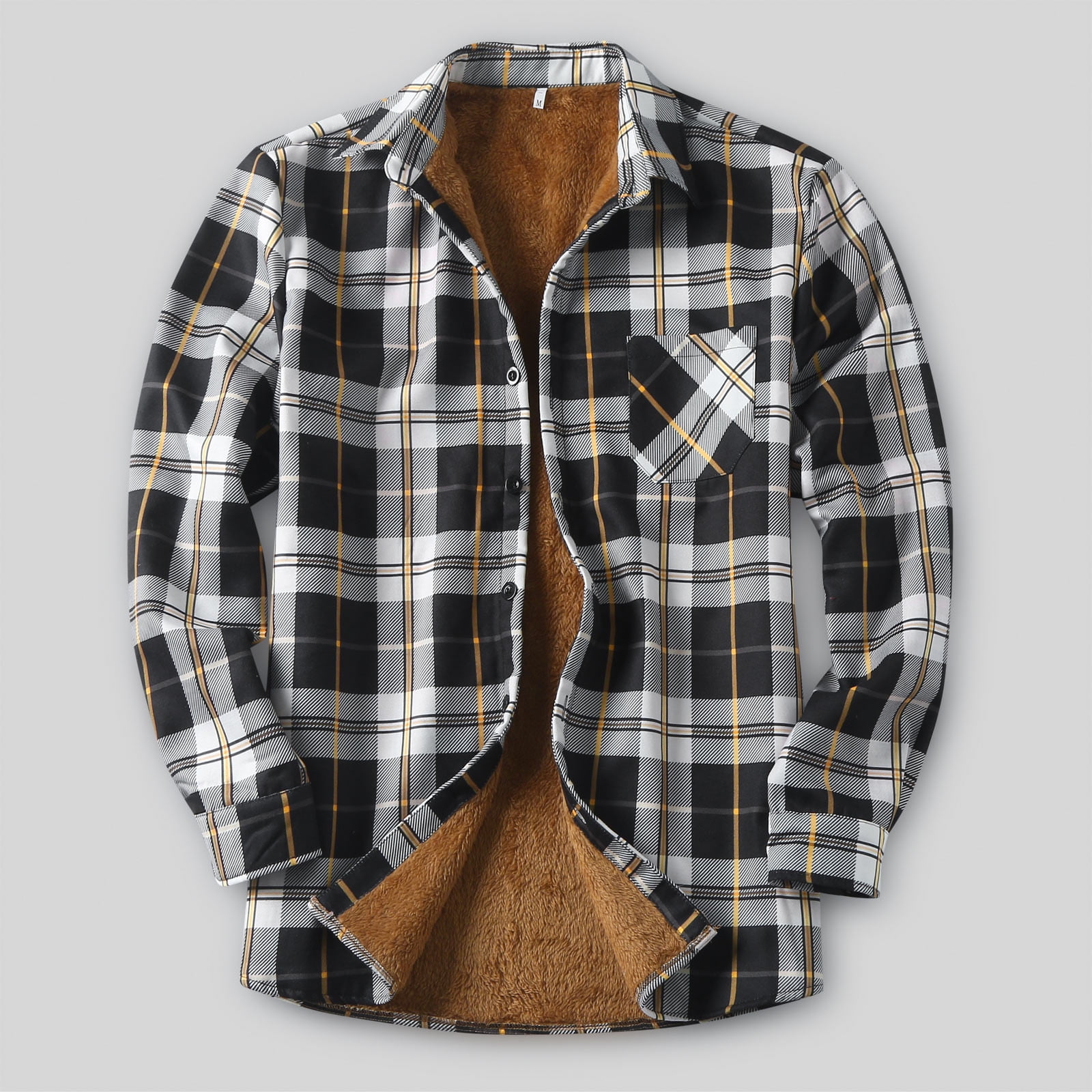 Fleece Lined Flannel Jacket for Men,Men's Winter Plush Long Sleeve ...