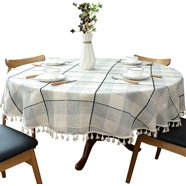STONCEL Round Tablecloth, Boho Plaid Tasseled Linen Cotton, 55 Inch ...