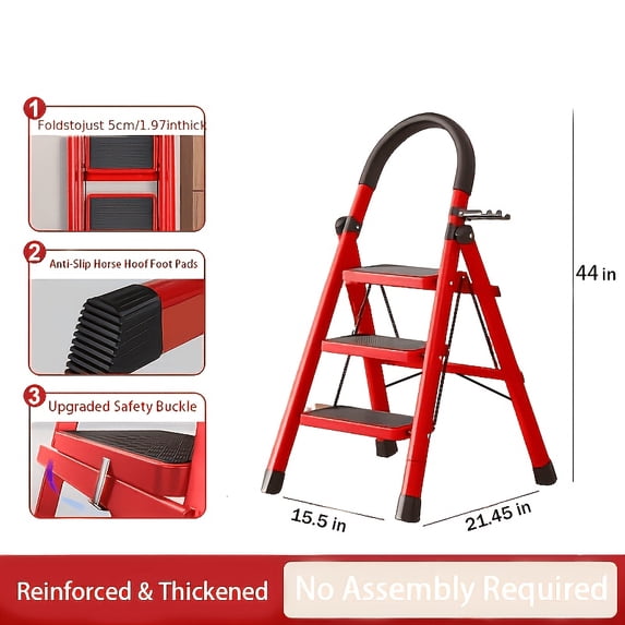Heavy-duty 3-step folding ladder, 330-pound high-load capacity ...