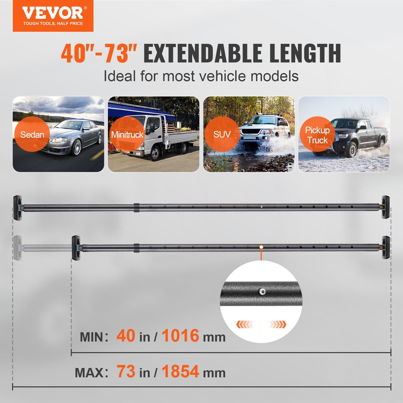 Heavy-duty Adjustable Truck Bed Bar 40"-73", 220lbs Capacity Cargo ...