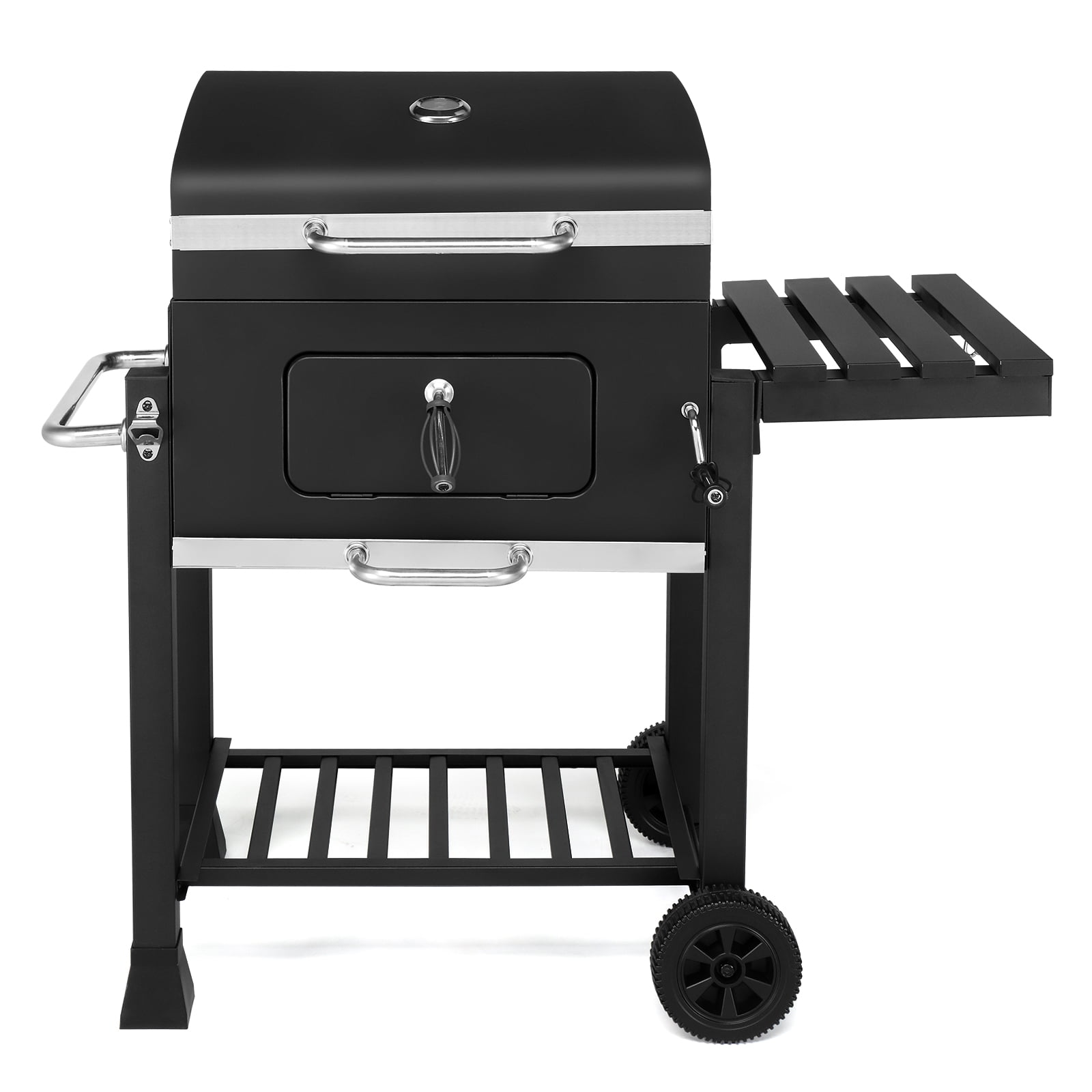 Heavy-duty Charcoal Grill with Foldable Side Table, Wheels, and ...