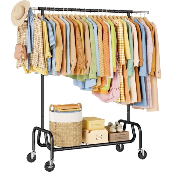 Heavy-duty Clothing Rack with Wheels, Rolling Clothes Rack with Shelf ...