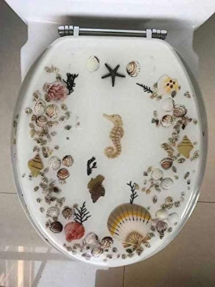 Heavy-duty Comfort Seahorse and Seashells Oval Toilet Seat with acrylic ...