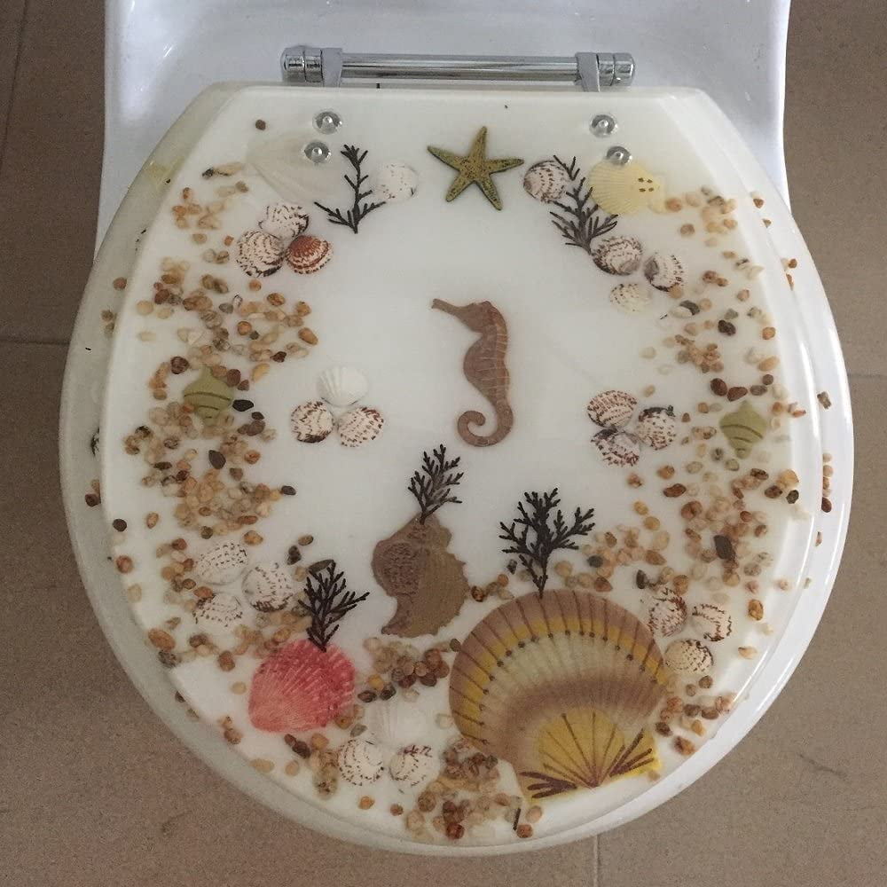 Heavy-duty Comfort seahorse and seashells design Round Toilet Seat with ...