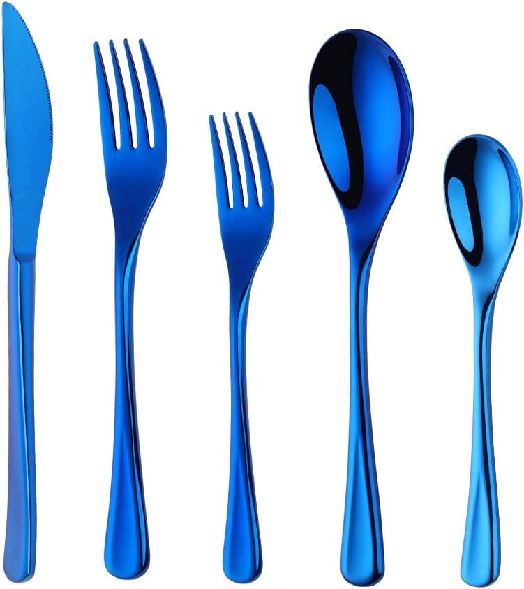 Heavy-duty Dinerware Silverware Set, 20 Pieces Blue Flatware Cutlery ...