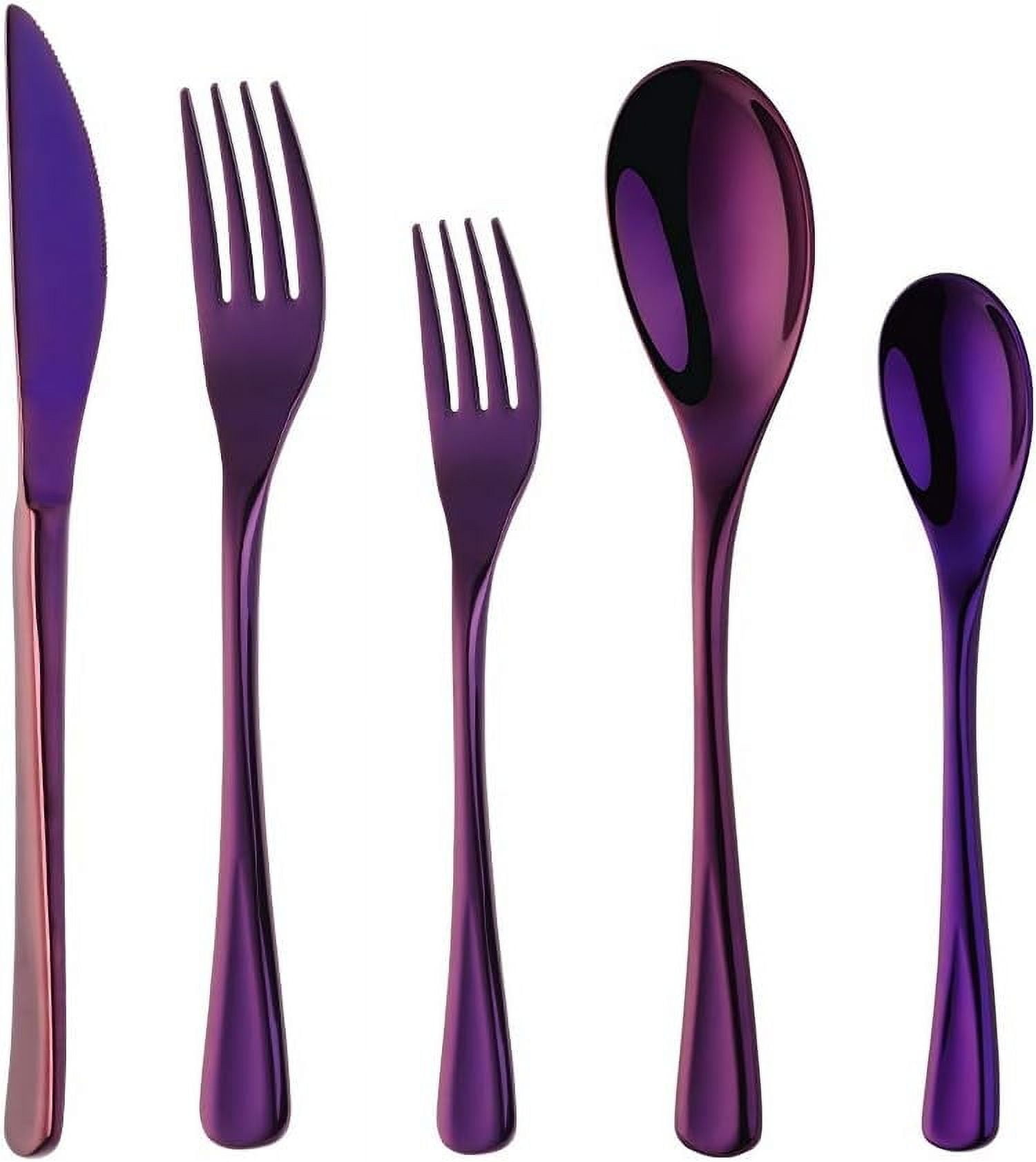 Heavy-duty Dinerware Silverware Set, 20 Pieces Purple Flatware Cutlery ...
