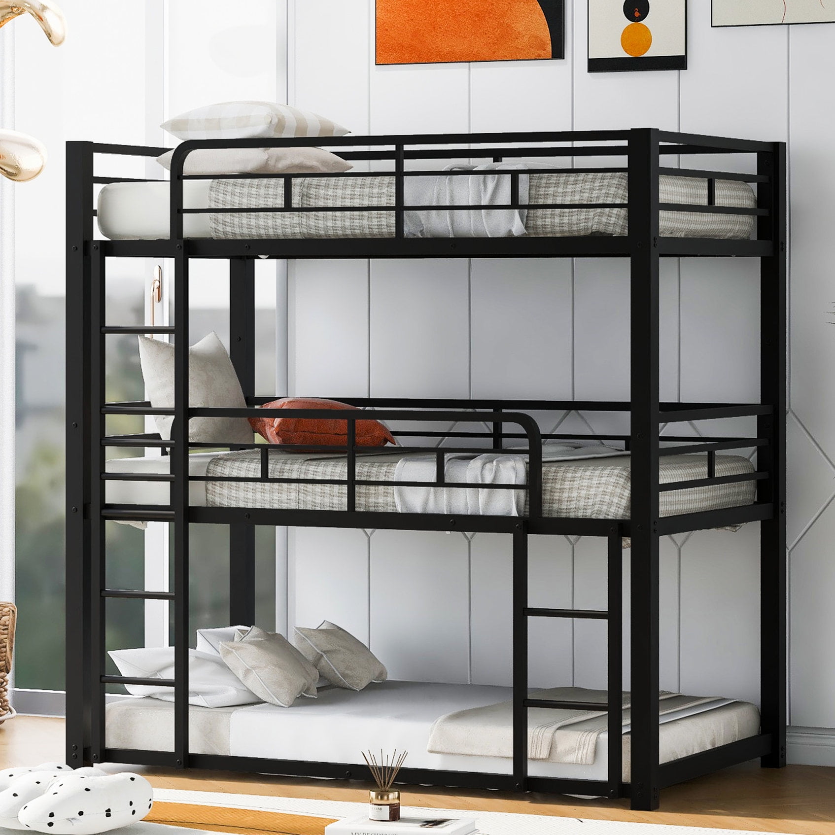Heavy - duty Metal Triple Bunk Bed / Supports Different Mattress ...