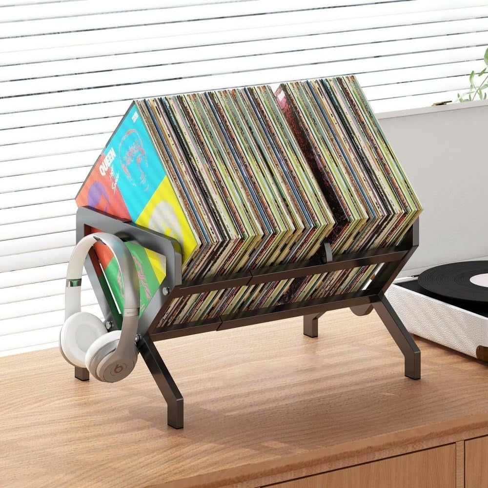 Heavy-duty Metal Vinyl Records Storage Holder Rack with Headphone ...