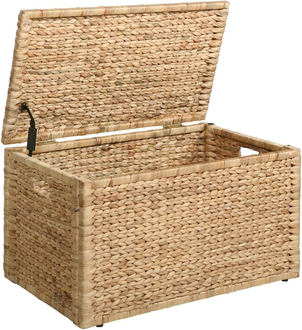 Heavy-duty Water Hyacinth Wicker Storage Trunk with Metal Frame, 30 by ...