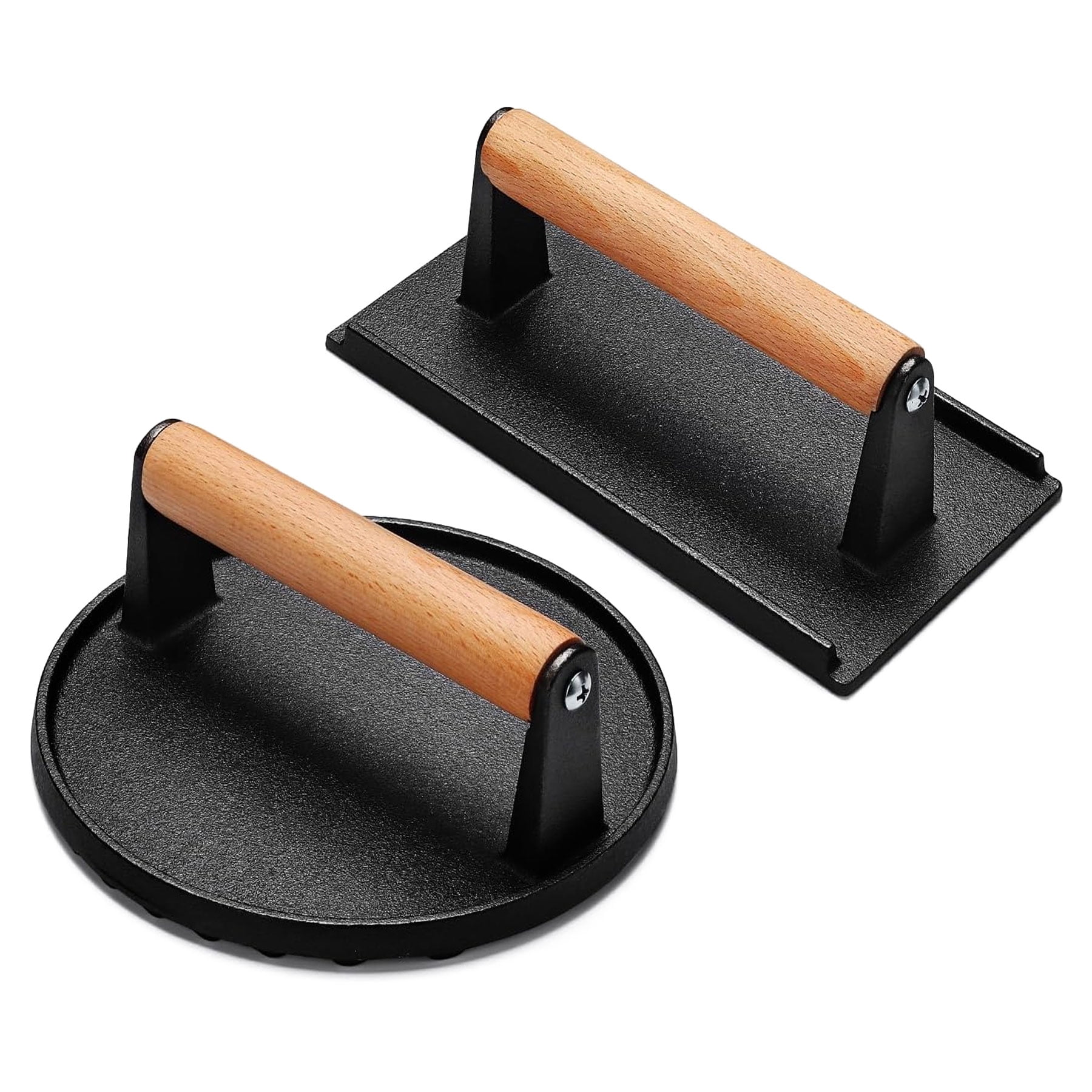 Heavy-duty cast iron burger press, 6.9-inch round and 8.2x4.2-inch ...