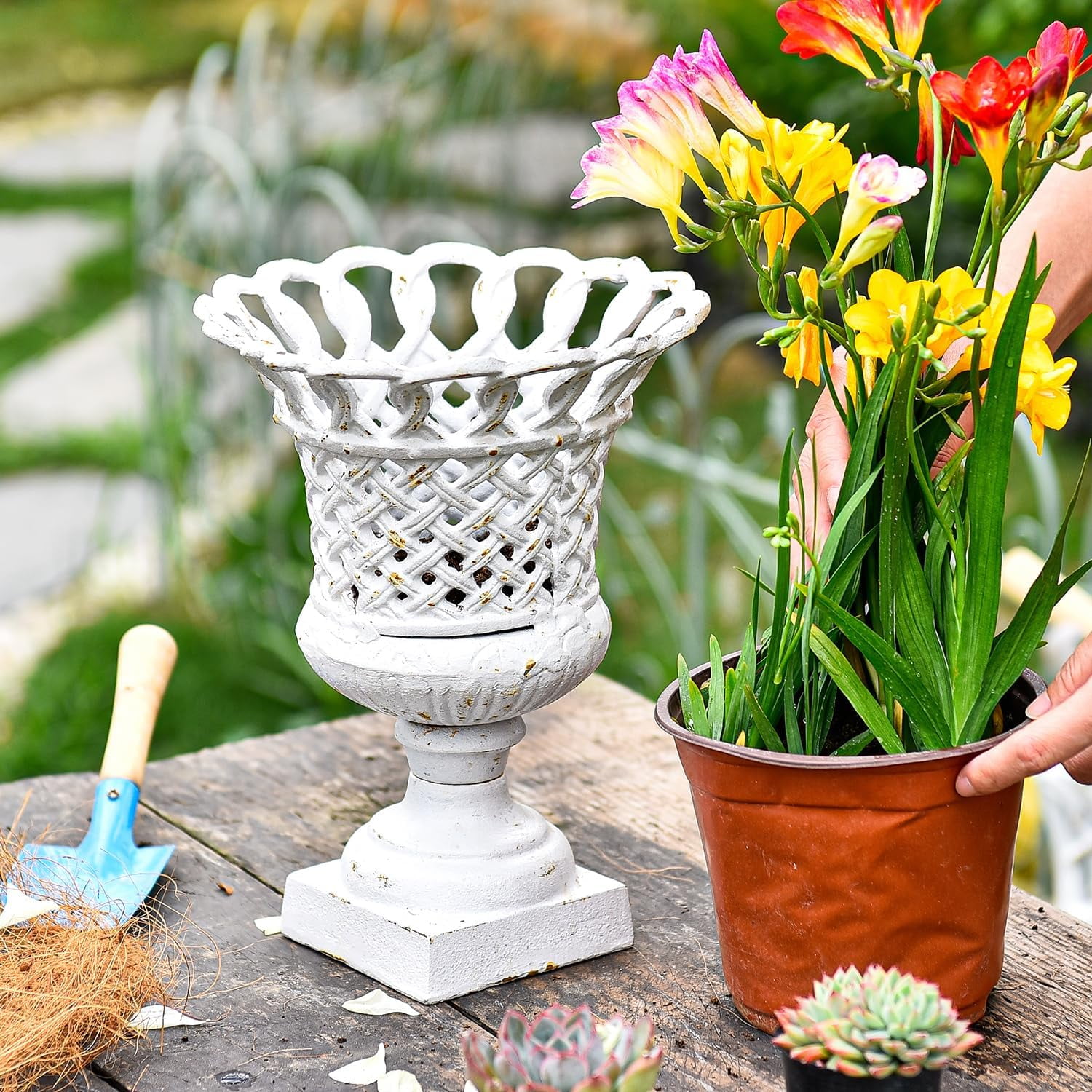 Heavy duty cast iron urn flower POTS, beautiful hollow trophy designs ...