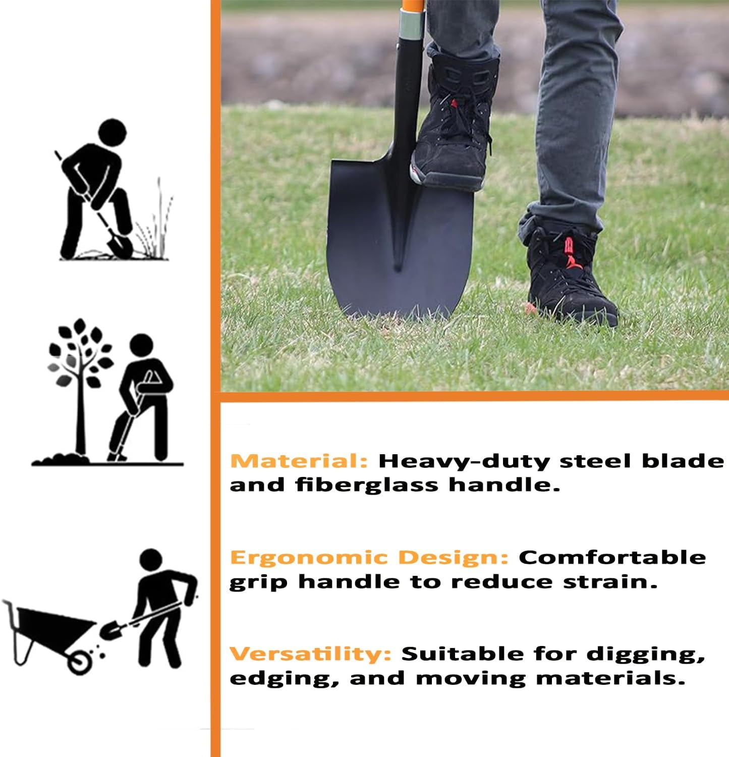 HeavyDuty Digging Shovel (2 Pack) 47-Inch Lond Handle with Trenching ...