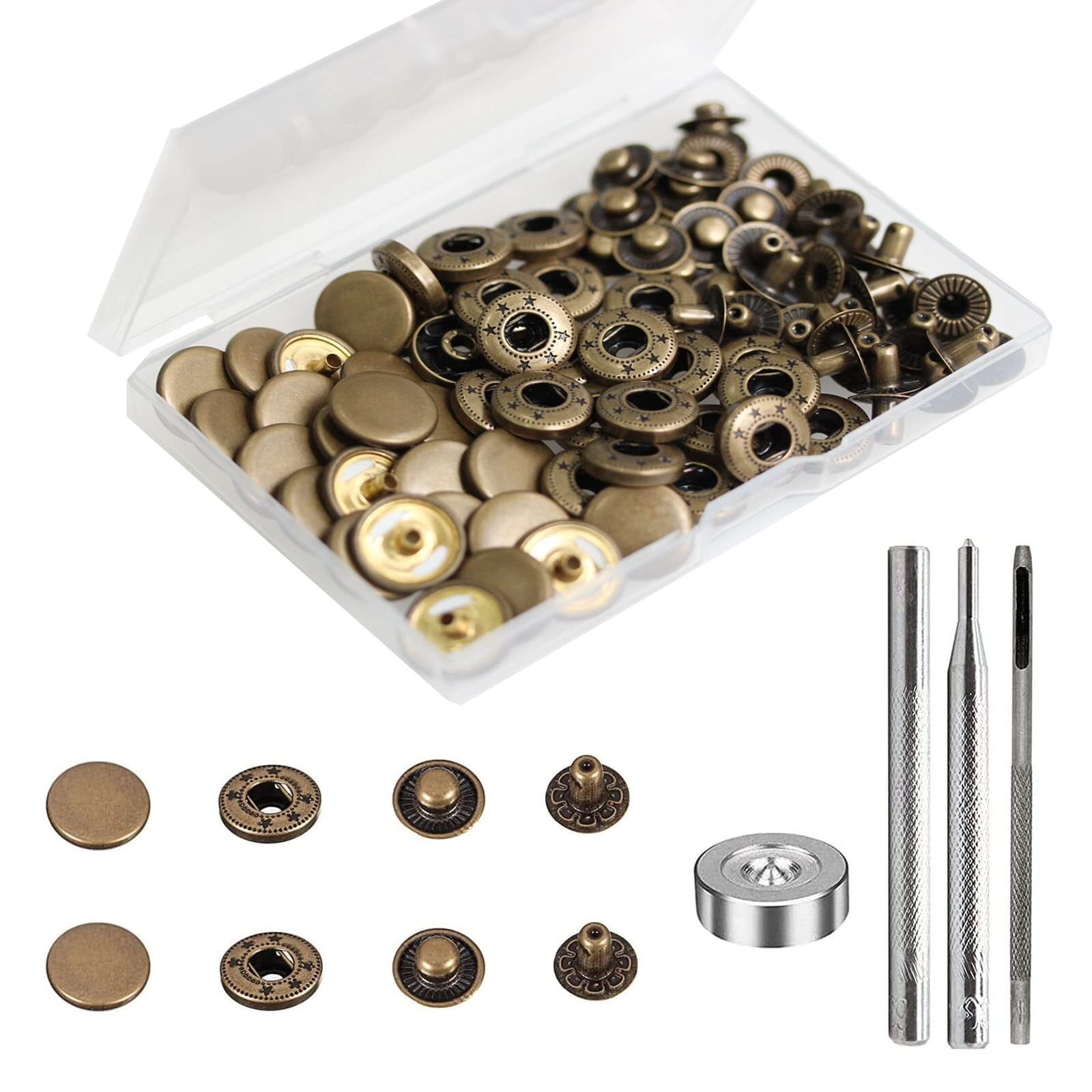 HeavyDuty Leather Snap Fasteners Kit,15mm Metal Snap Buttons Leather ...
