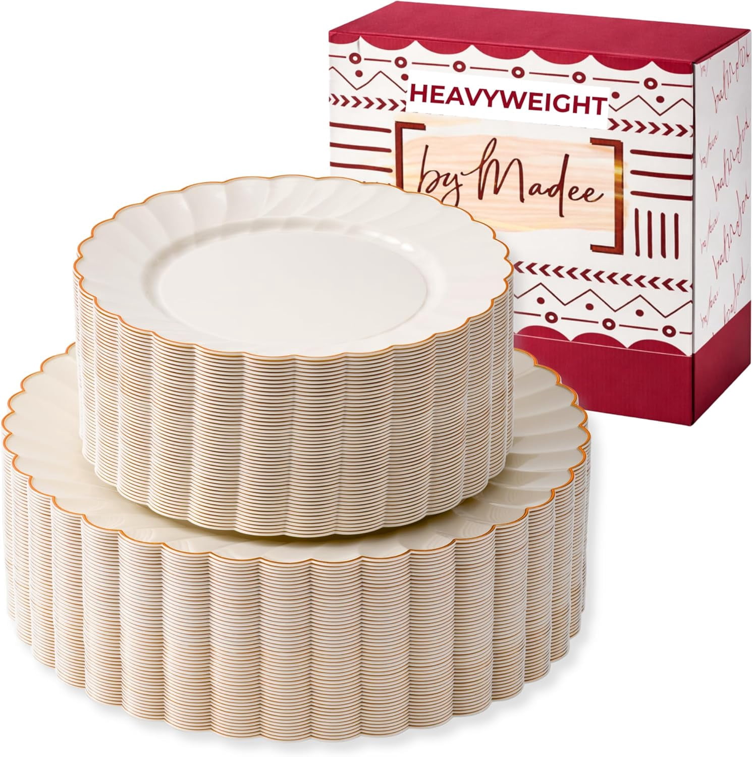 Heavyweight 100-Piece Disposable Plate Set Ivory with Rose Gold Trim 50 ...